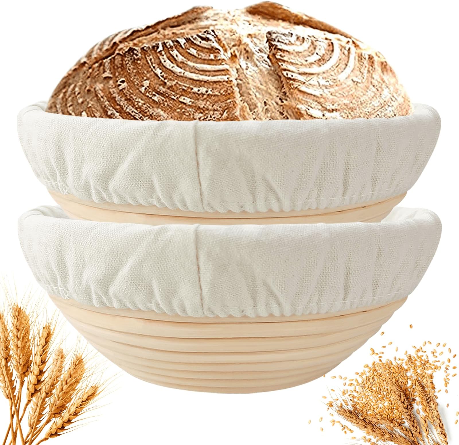 Amazon.com: Joyallia Banneton Bread Proofing Basket Set of 2 Oval 9 in ...