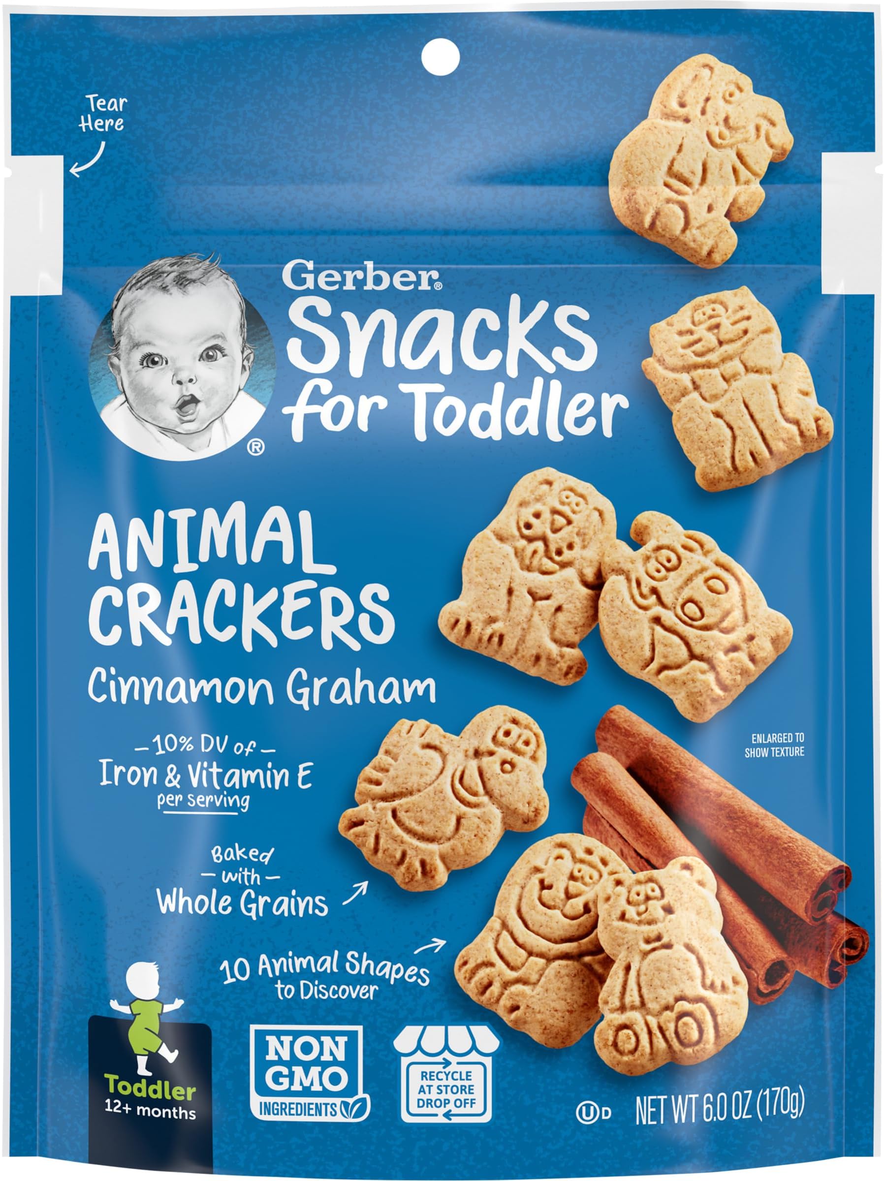 Amazon.com: Gerber Snacks for Toddler Animal Crackers, Cinnamon Graham ...