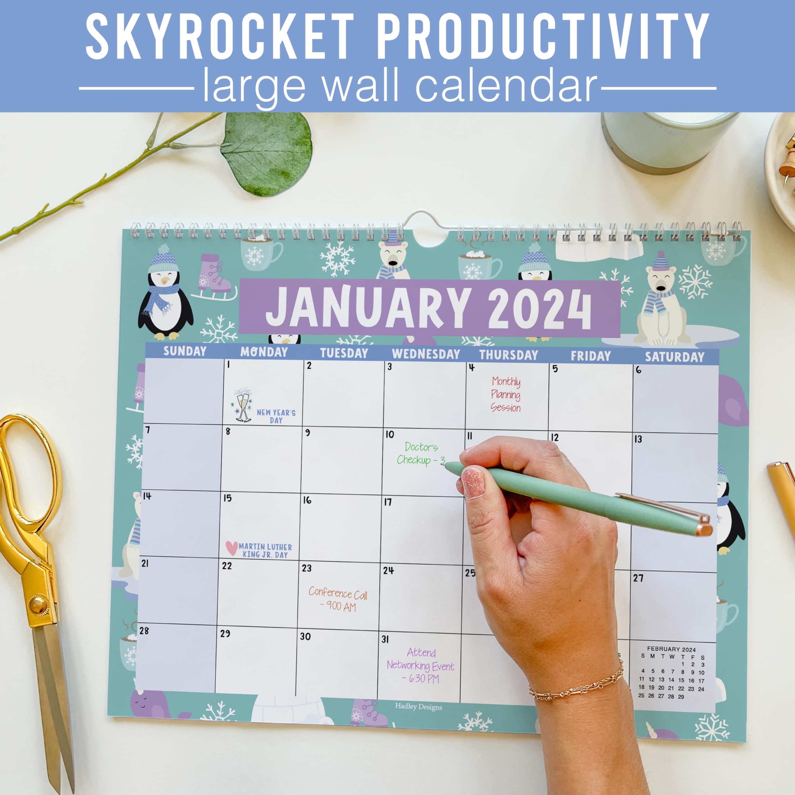 Hadley Designs 2024-2025 Wall Calendar - 11x14 Monthly Spiral Bound ...