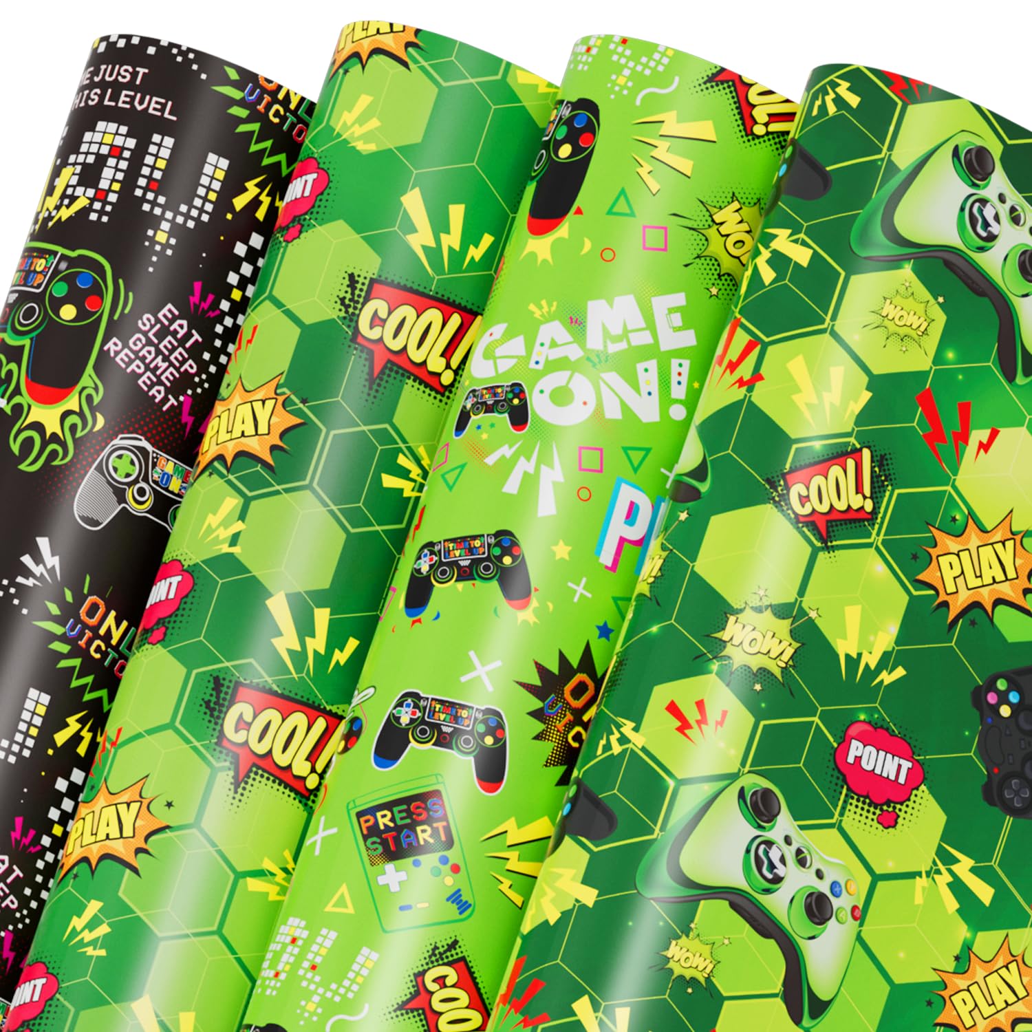 Amazon.com: Mpanwen Green Video Game Wrapping Paper for Boys Kids, 12 ...