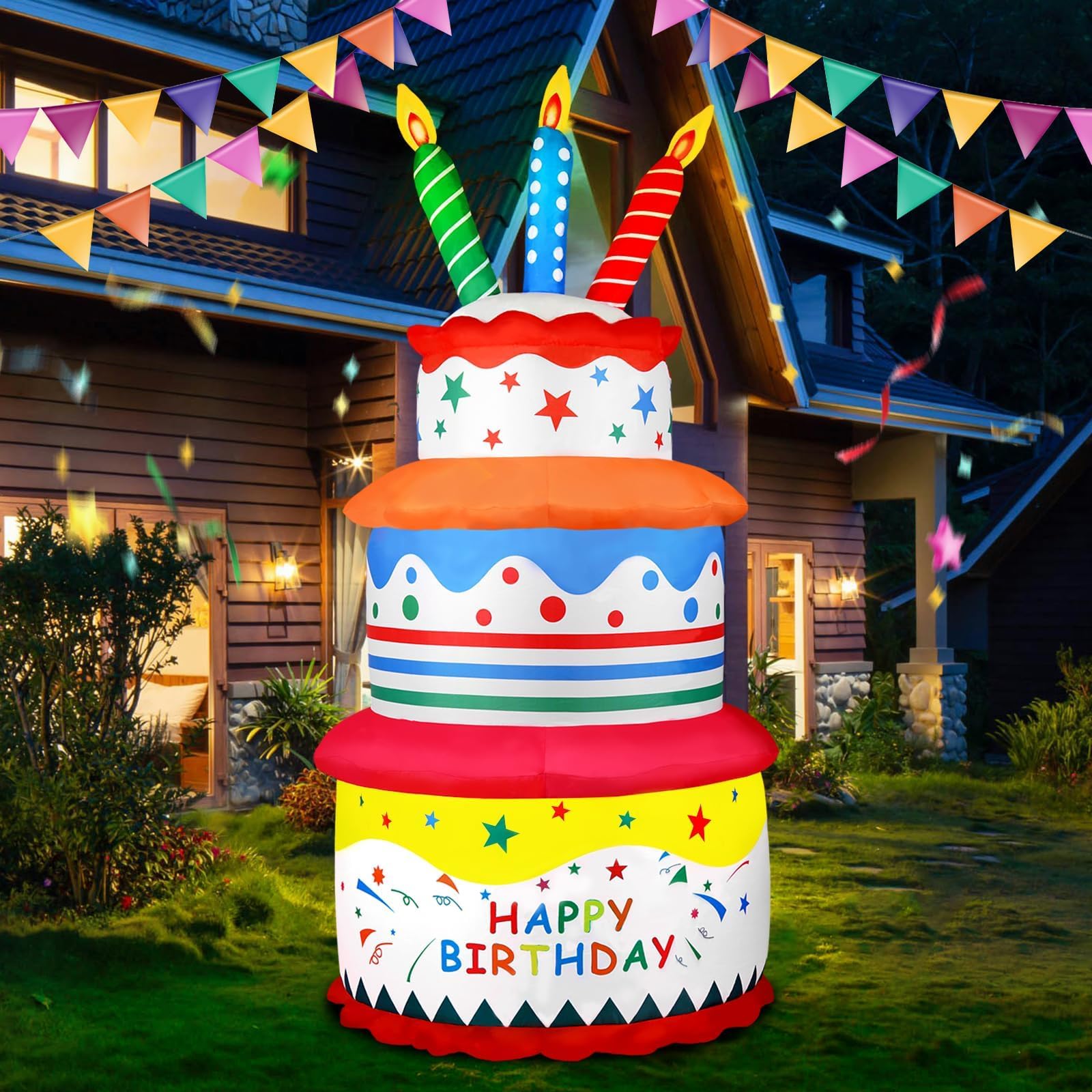 Amazon.com: GOOSH Birthday Inflatables Outdoor Decorations Cake with Candle, Happy Birthday Blow ...