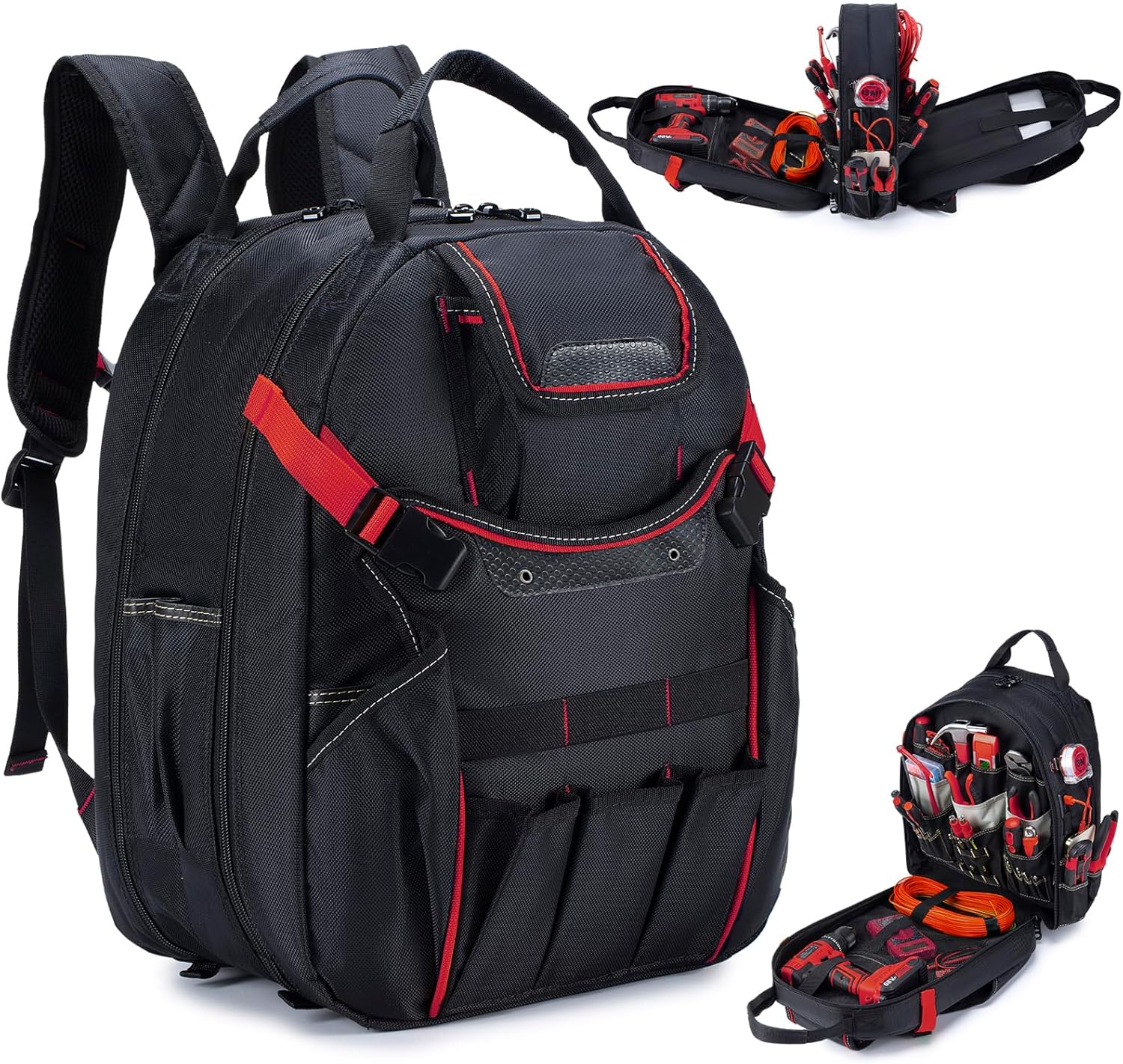 KSIBNW 45-Pockets Tool Backpack for Men, Waterproof Heavy Duty Tools ...