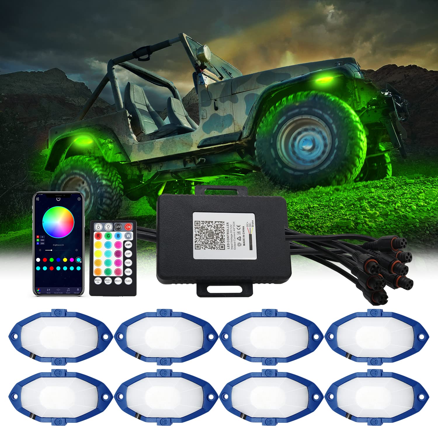 Snapklik.com : RGB Rock Lights, Multicolor Underglow Neon Light Kit