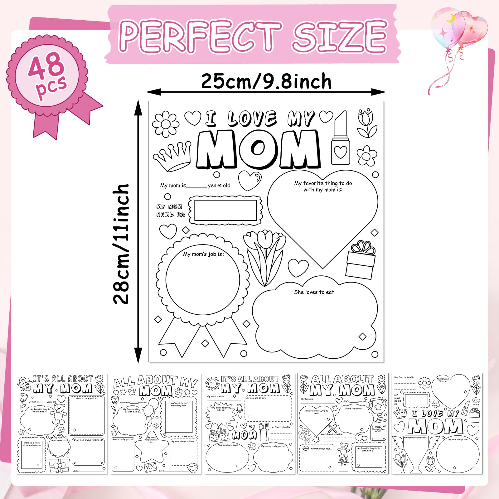 Snapklik.com : 48Pcs Mothers Day Coloring Poster, All About Mom Poster ...