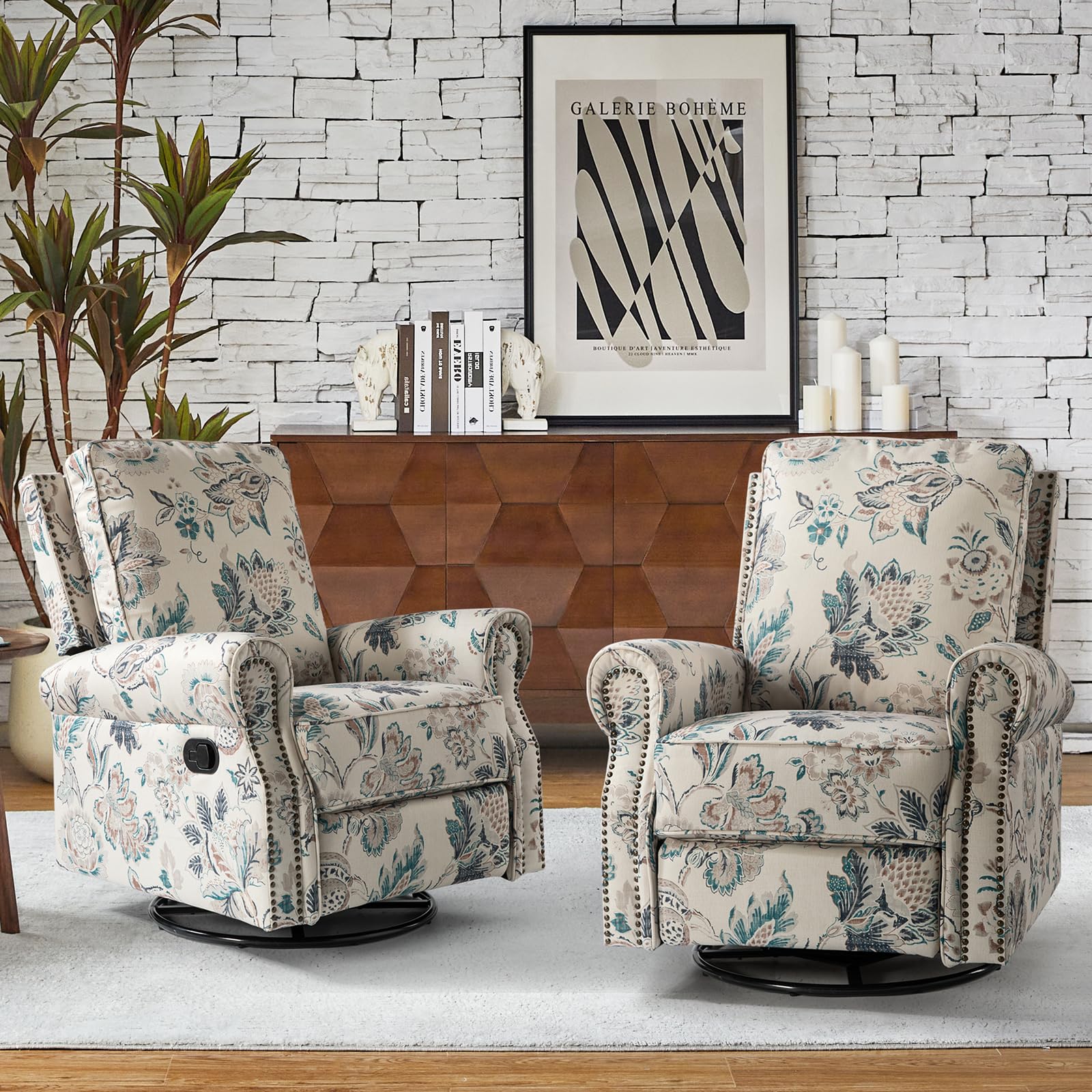 Amazon.com: HULALA HOME Rocker Recliner Set of 2, Modern Printed Fabric ...