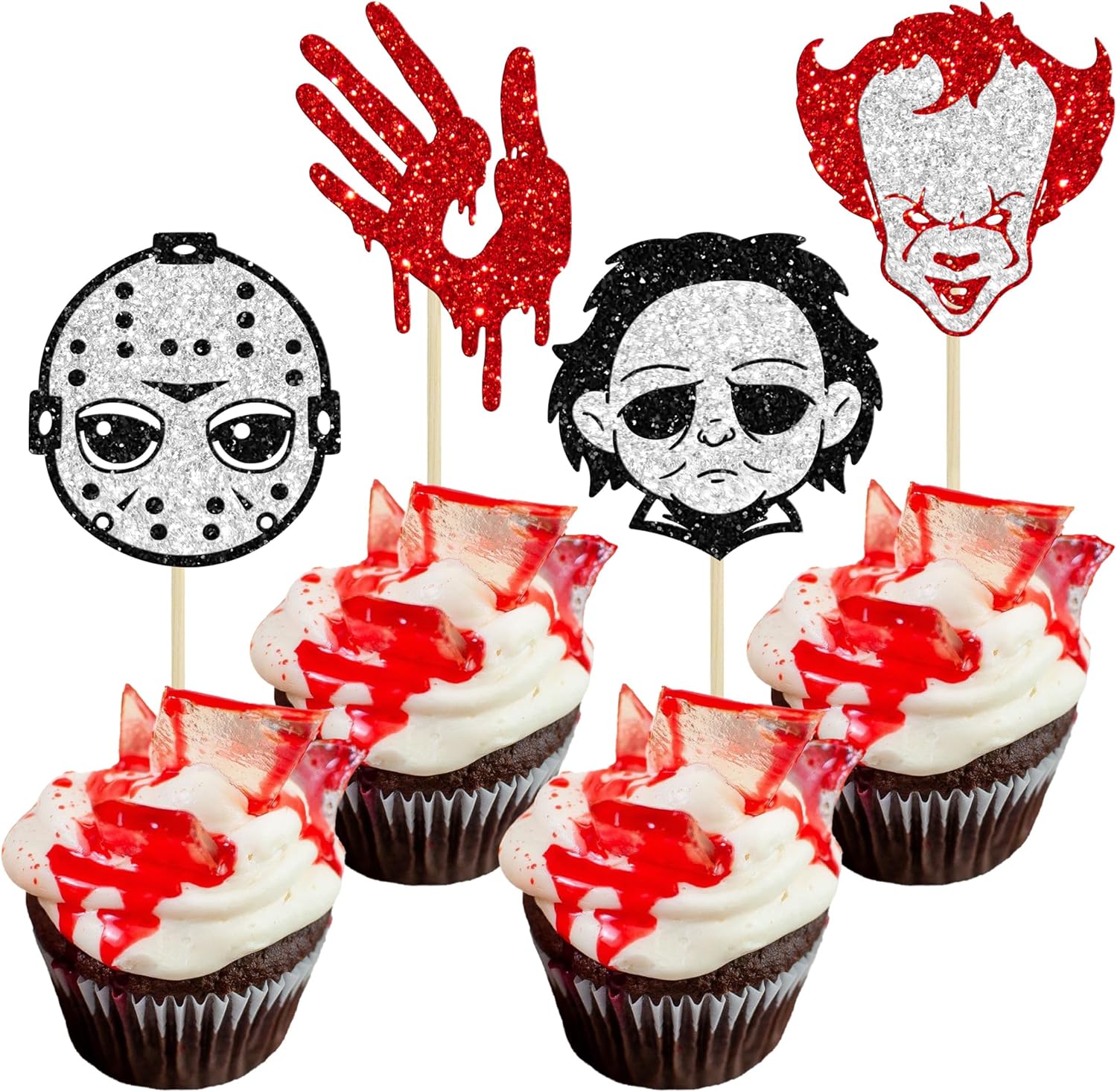 Amazon.com: Gyufise 24Pcs Halloween Horror Movie Cupcake Toppers Horror ...