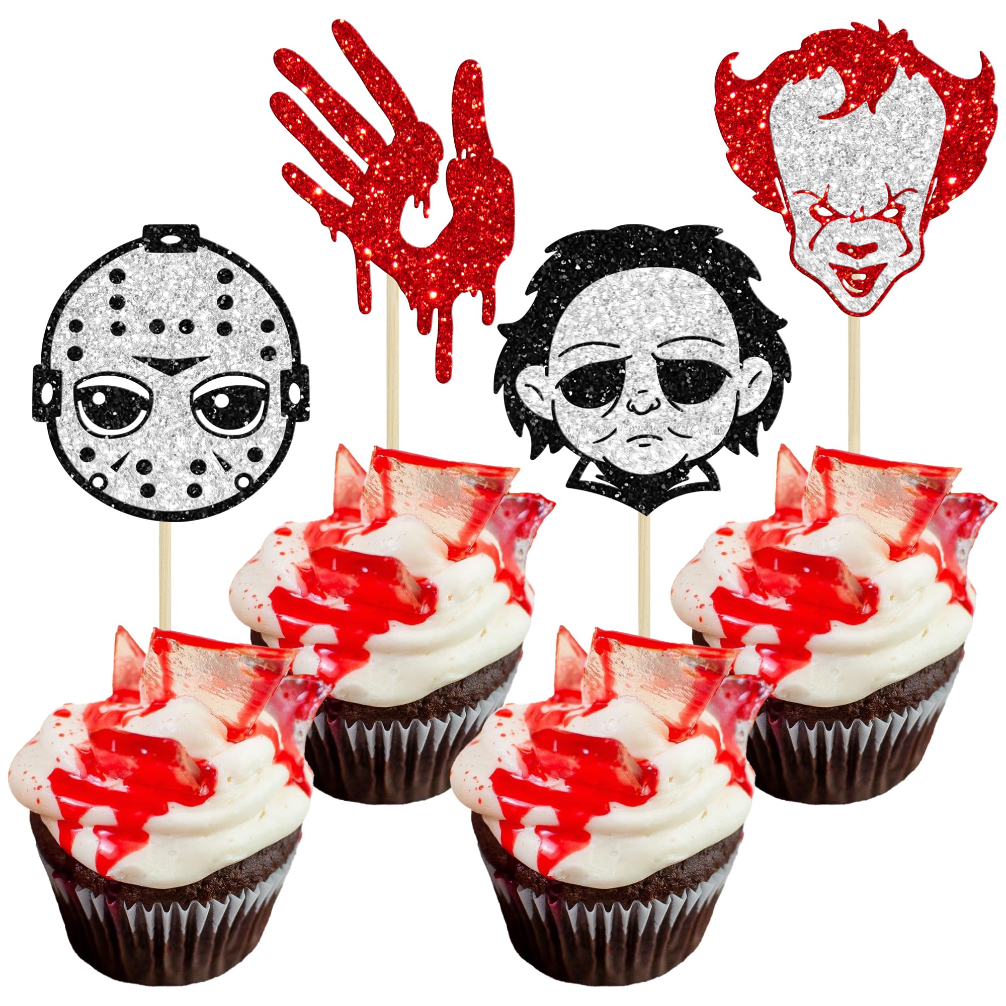 Amazon.com: Gyufise 24Pcs Halloween Horror Movie Cupcake Toppers Horror ...