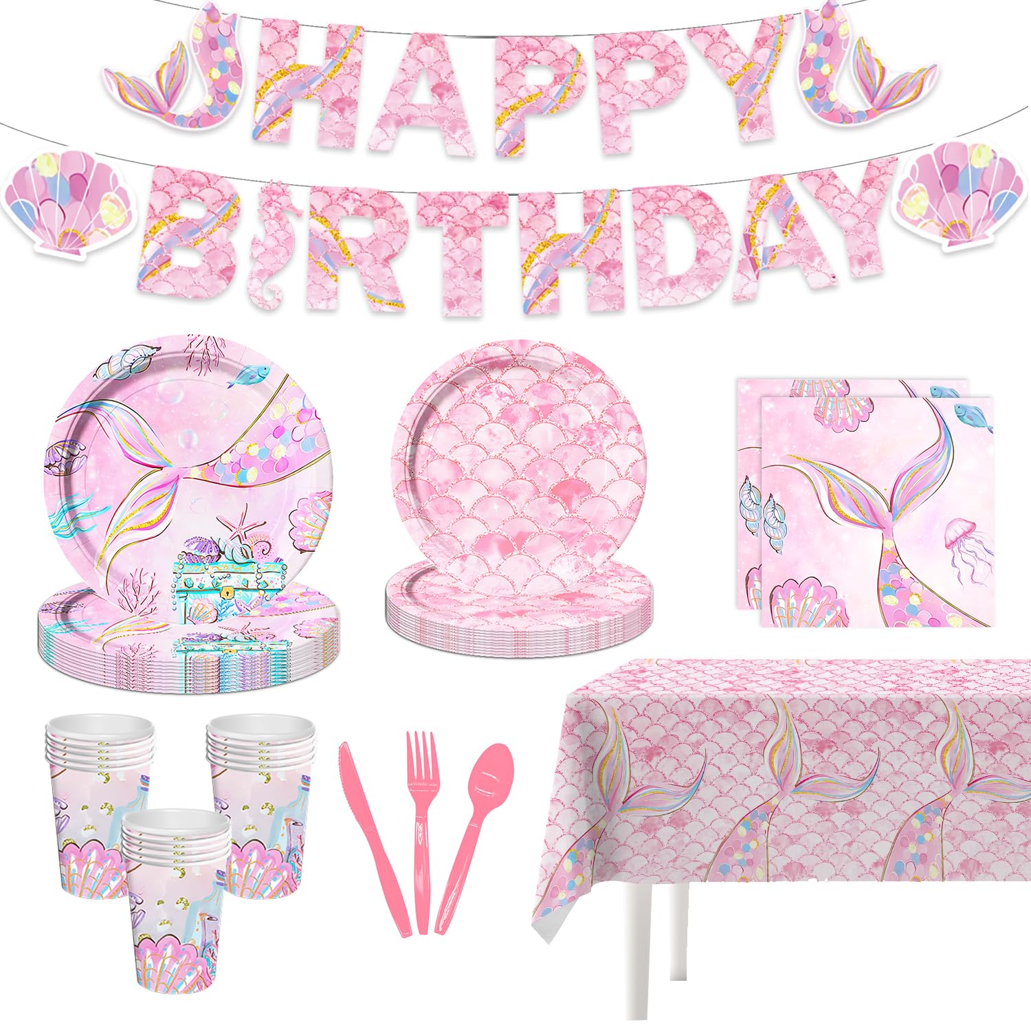 Amazon.com: 170Pcs Mermaid Party Supplies Little Mermaid Tableware Set ...