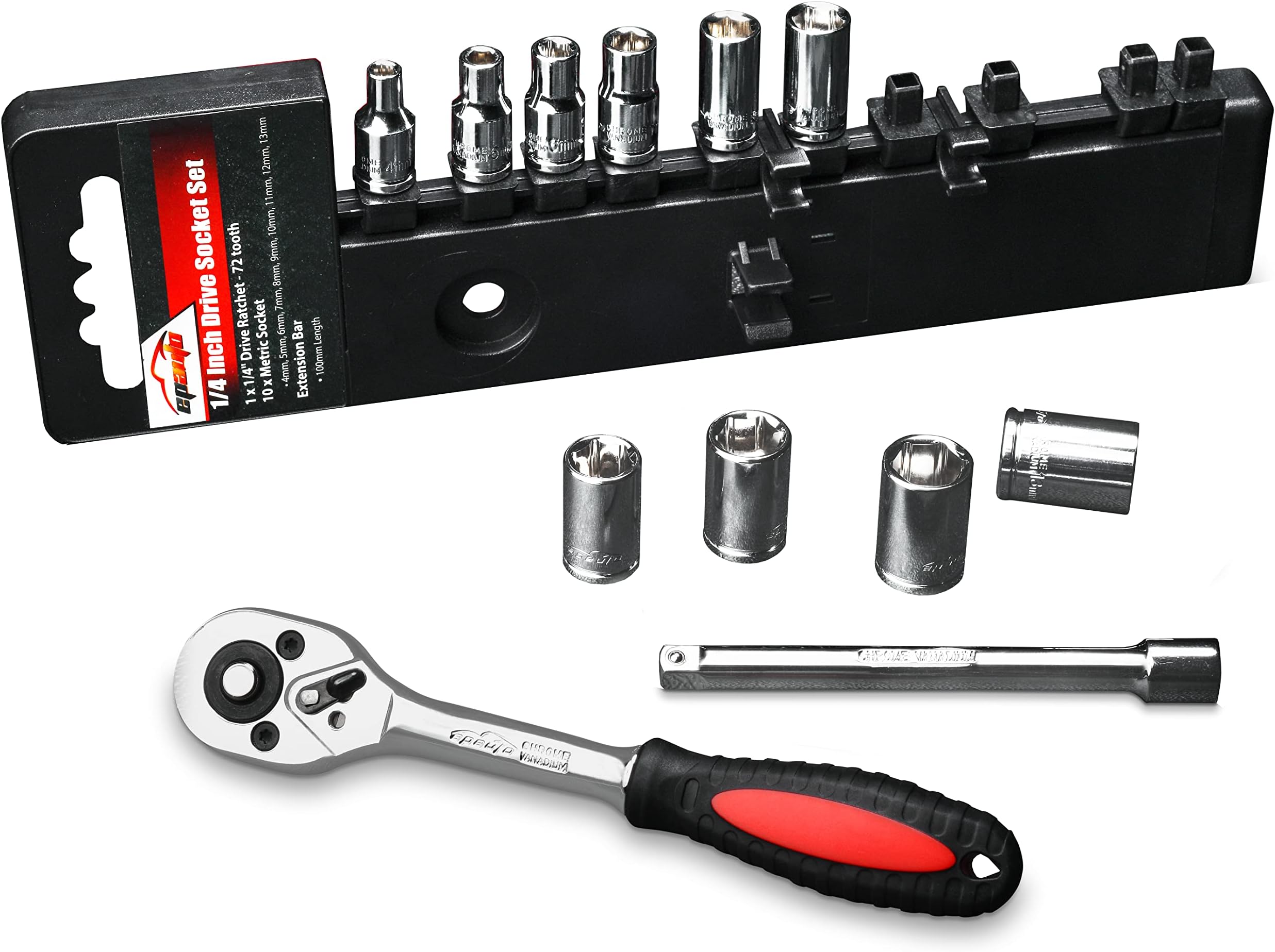 40 Piece Ratcheting Socket Wrench Set - Metric and Standard 6-Point Hex ...