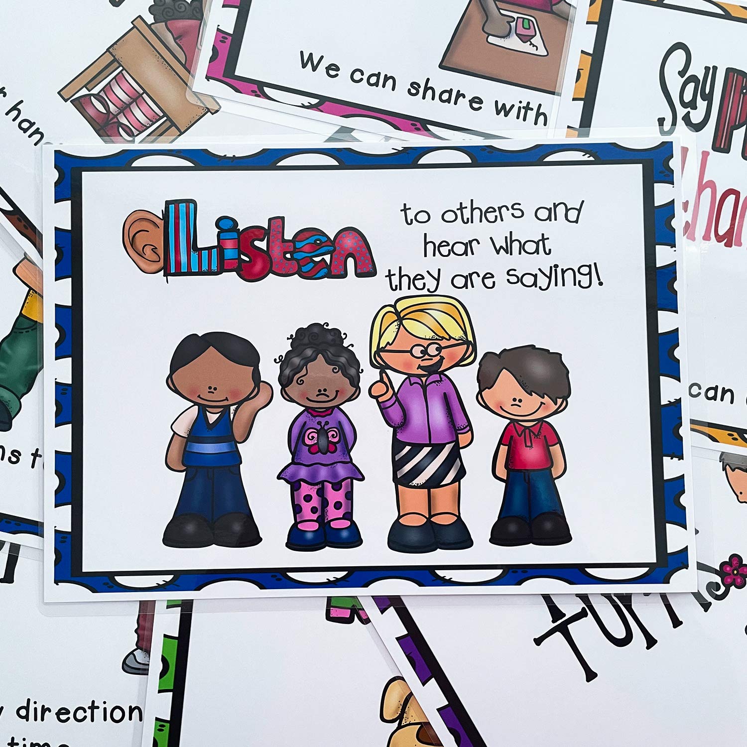 9pcs English Poster Classroom Rules A4 Big Cards Kindergarten Early