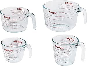 Amazon.com: Pyrex 4 Piece Glass Measuring Cup Set, Includes 1-Cup, 2 ...