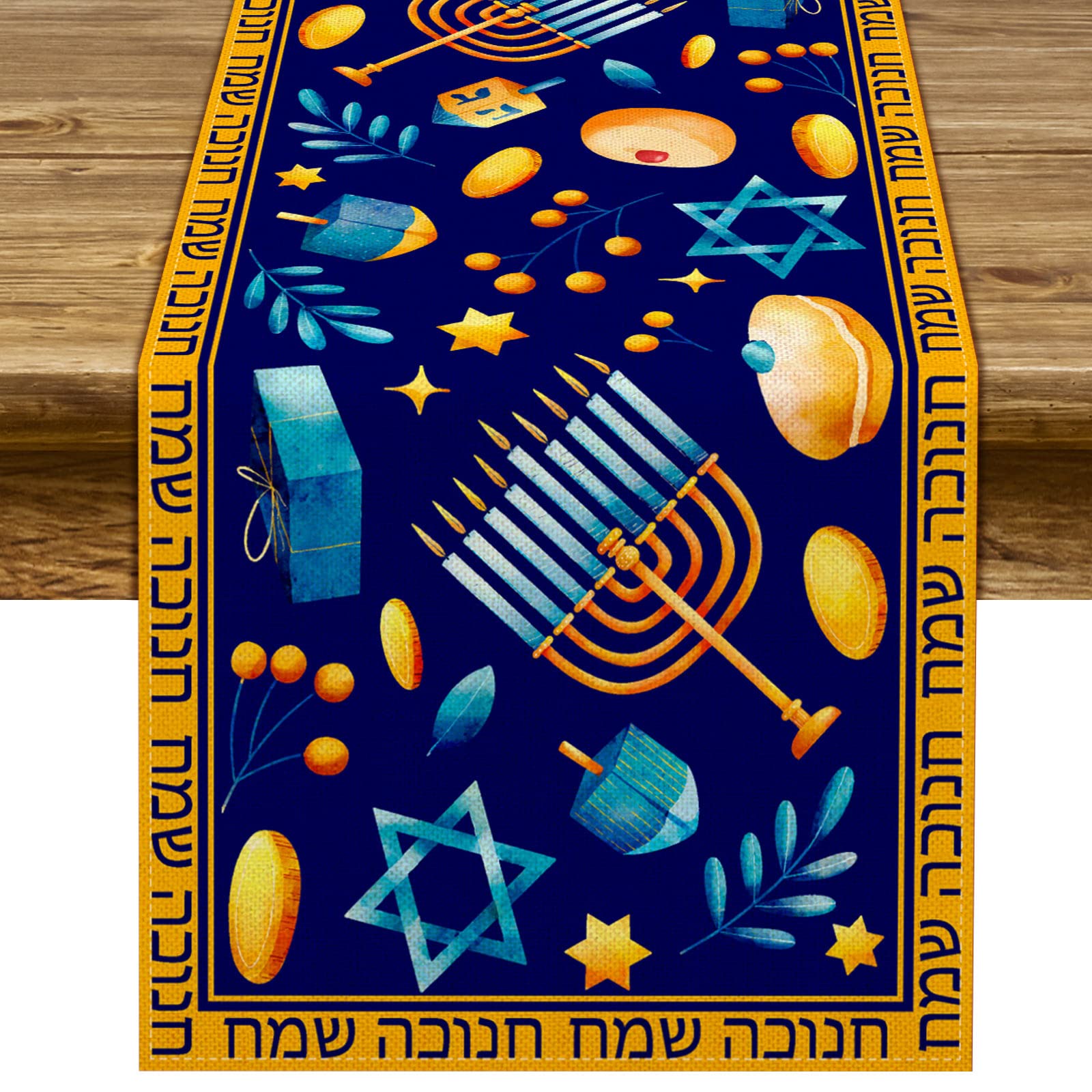 Amazon.com: Hanukkah Table Runner Menorah Chanukah Star of David Hebrew ...