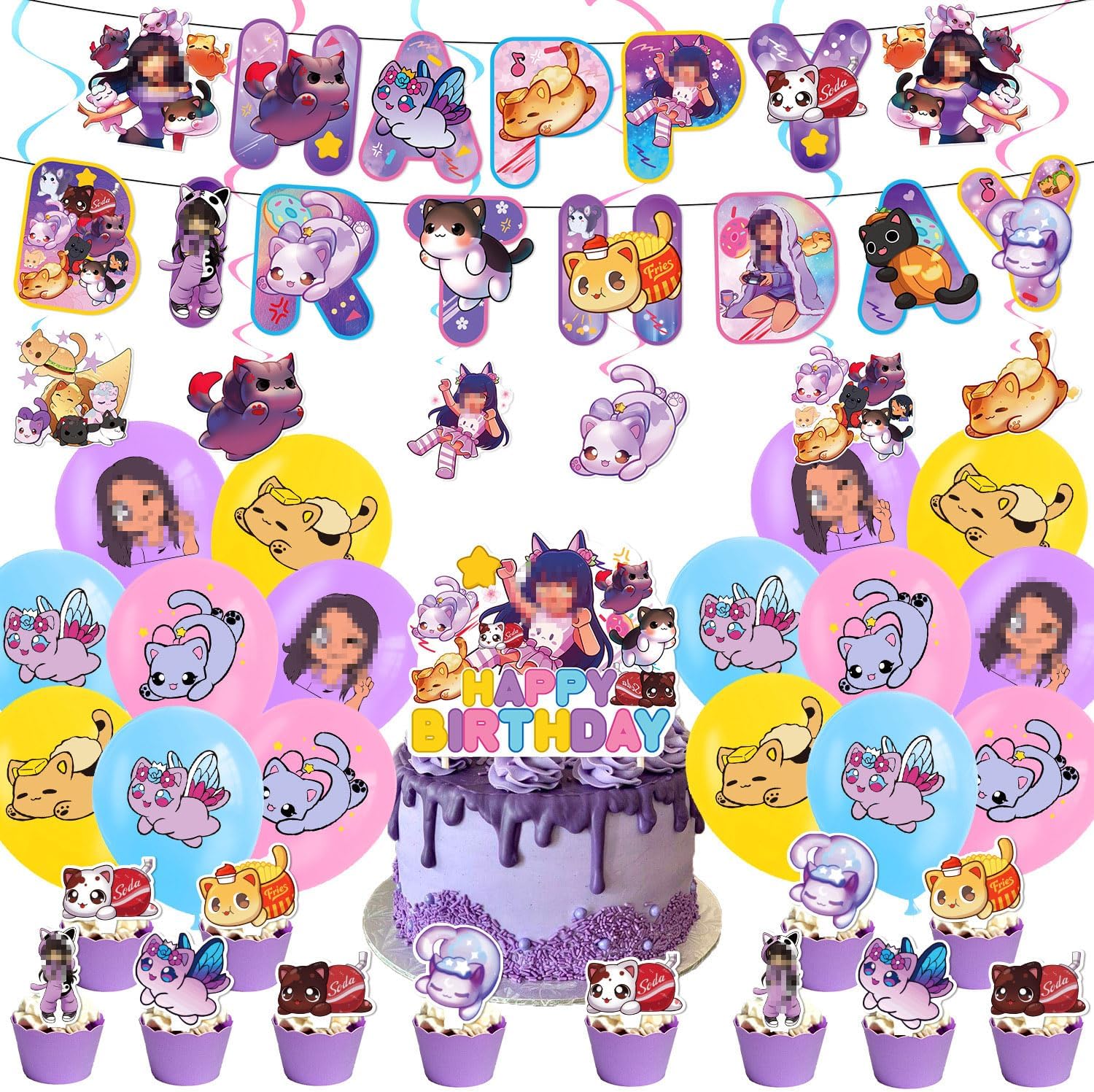 40pcs Aphmau Cat Birthday Party Decorations, Aphmau Theme Birthday Party Supplies, Aphmau Happy ...