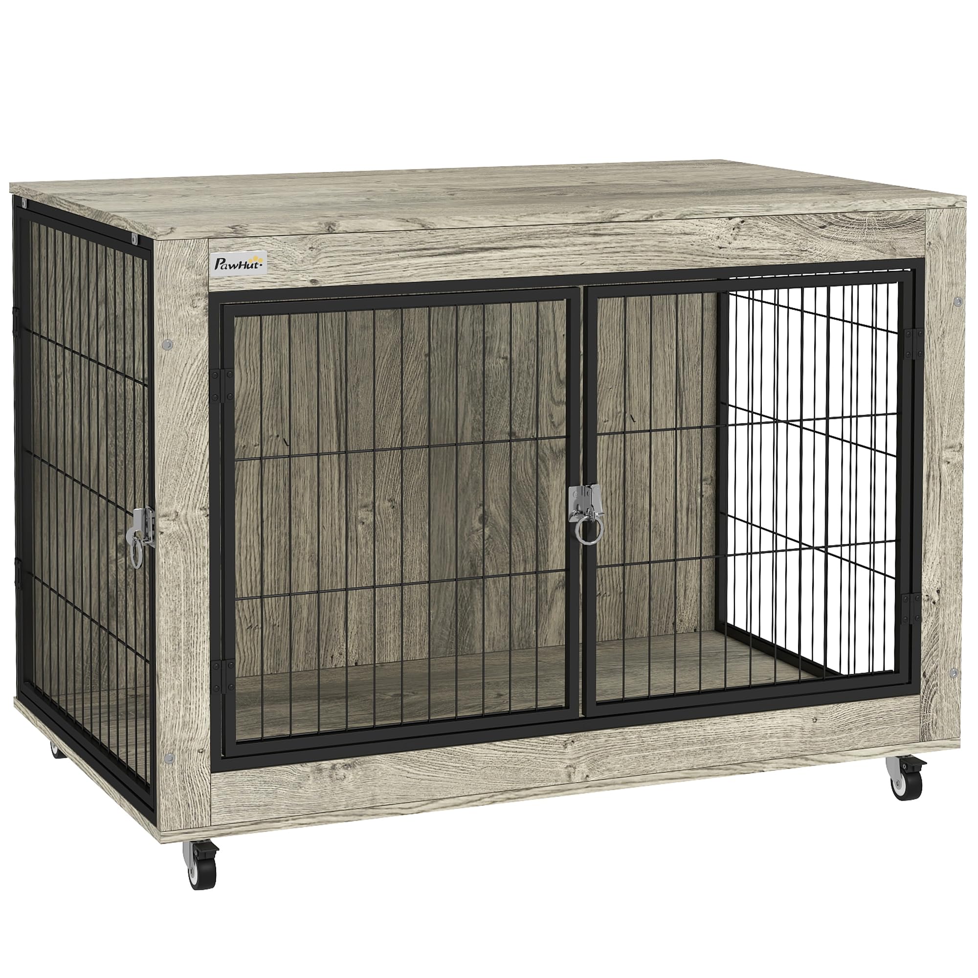 PawHut Dog Crate Furniture on Wheels, Dog Cage End Side Table with ...