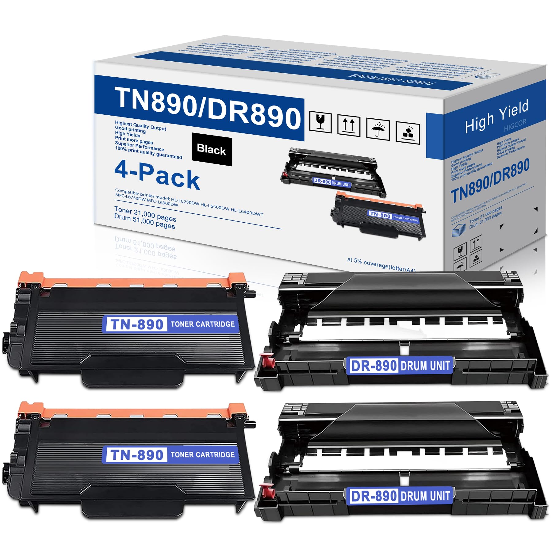 Amazon.com: 2 Pack TN890 Toner Cartridge and 2 Pack DR890 Drum Unit ...