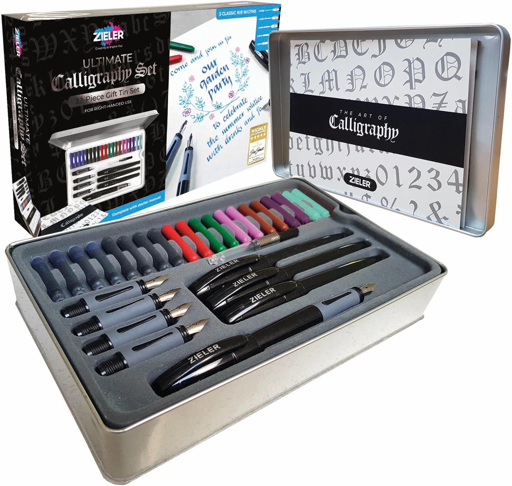 Zieler Ultimate Calligraphy Pen Set 32-Piece Gift Tin Set 4 Soft Grip ...