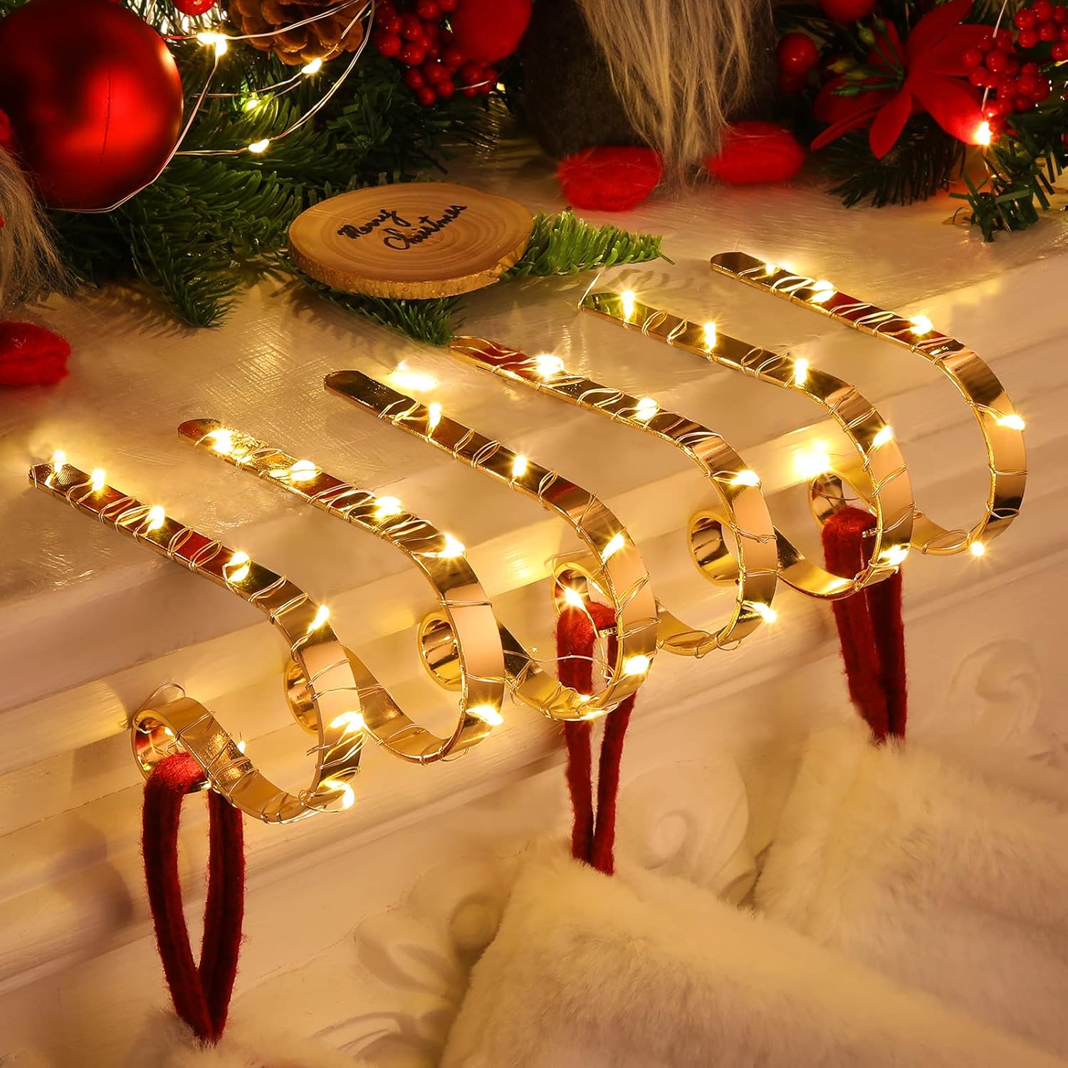 Amazon.com: Zhengmy 6 Pieces Christmas Stocking Holders with String ...