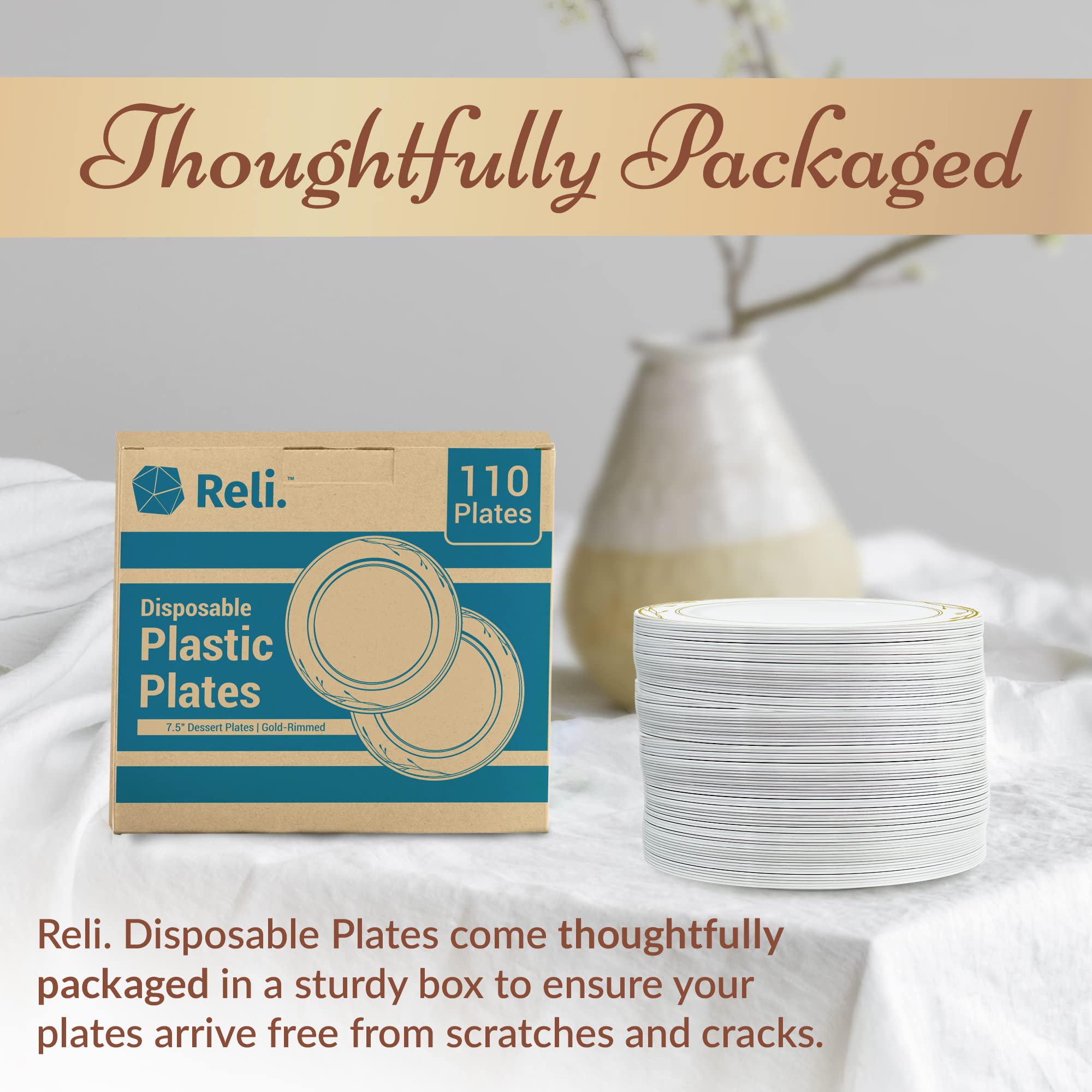 Reli. Disposable Plastic Plates, White & Gold Rim (110 Pcs, 7.5 ...