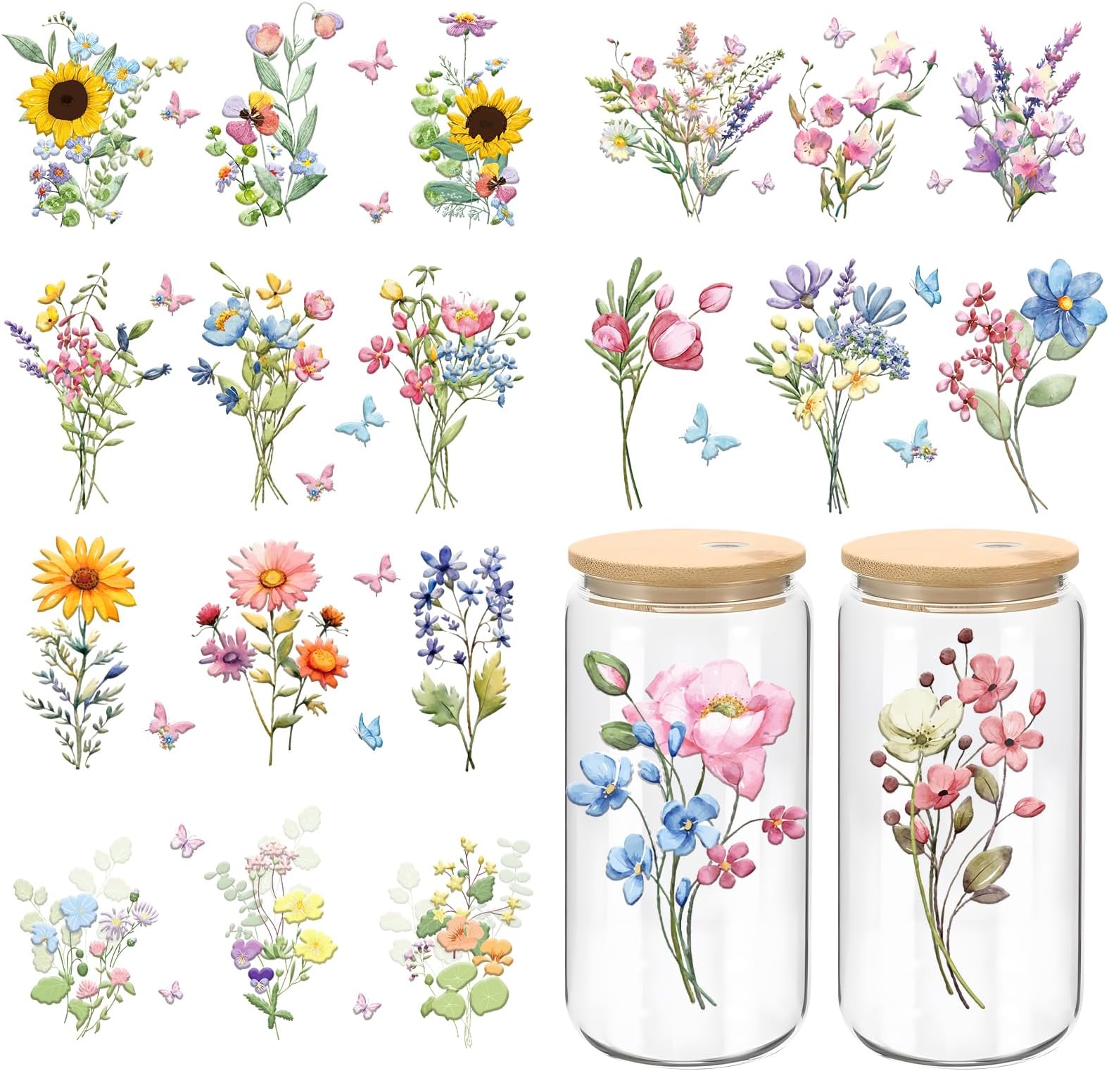 Amazon.com: Wildflowers UV DTF Glass Cup Wrap Transfer - Sublimation ...