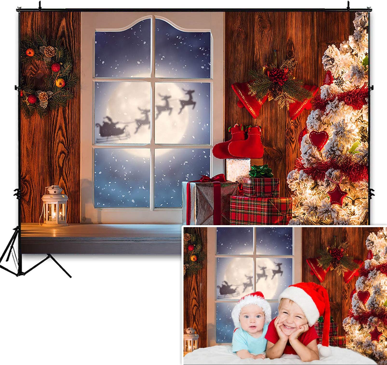 Amazon.com : Avezano Santa Christmas Photo Backdrop 7x5ft Wooden Wall ...