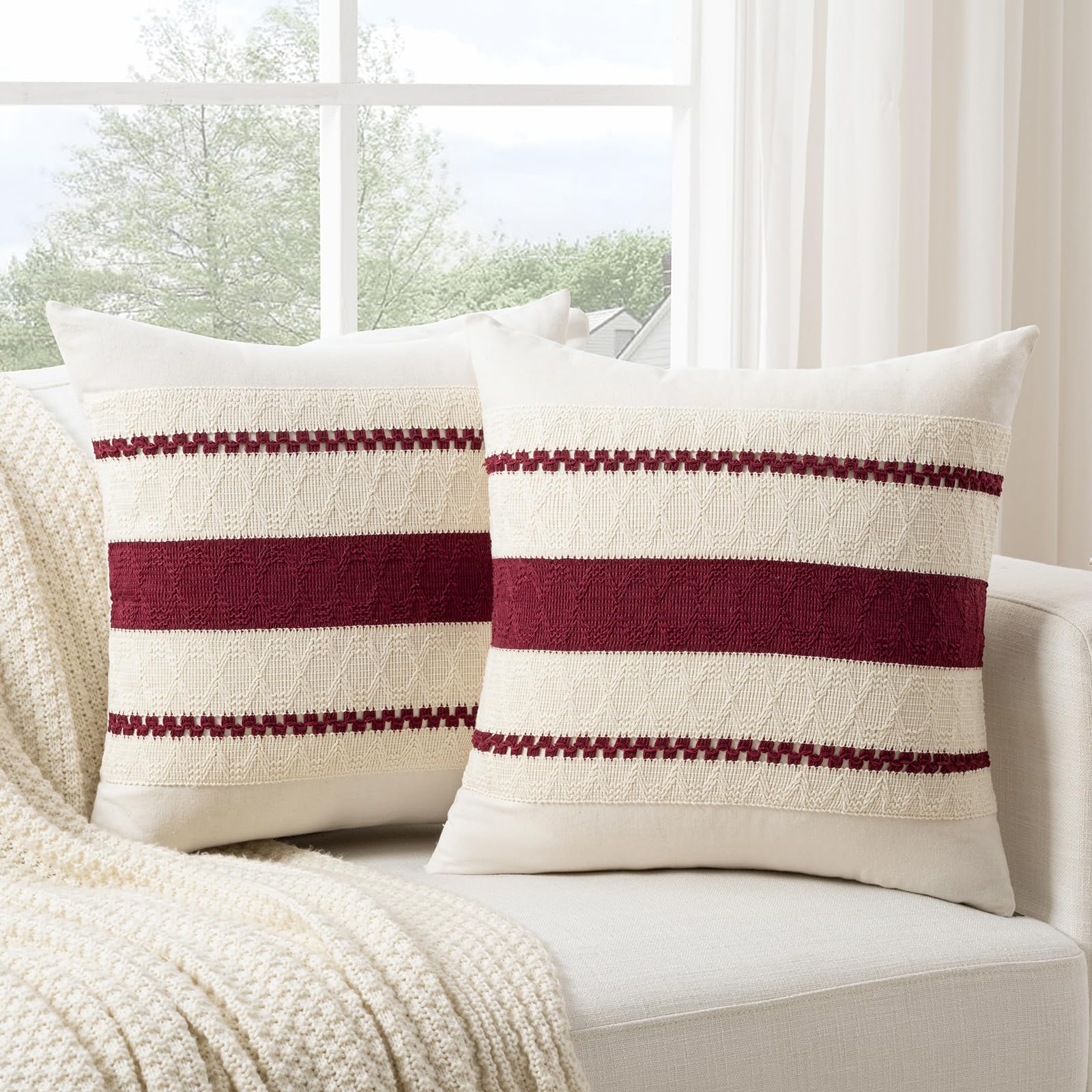 Amazon.com: Fancy Homi Set of 2 Burgundy Boho Decorative Throw Pillow ...