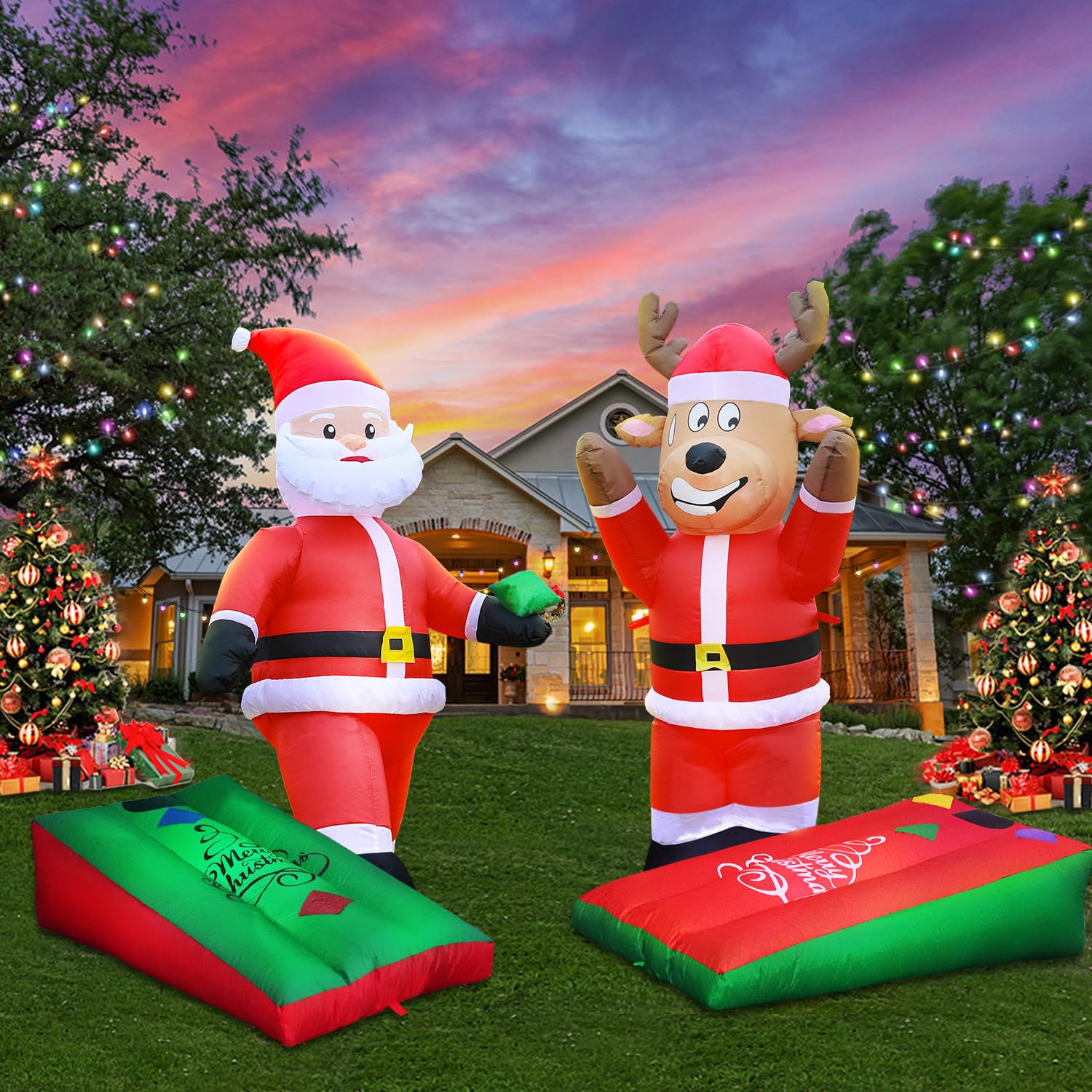 DomKom - Inflable de Navidad 2x1,5m Santa Claus y Reno Jugando Cornhole ...