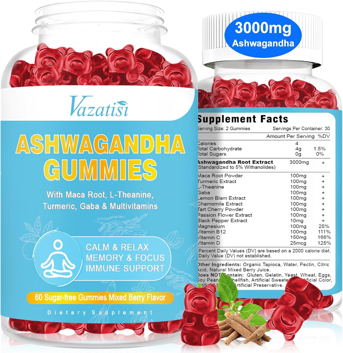 Amazon.com: 2 Pack Sugar Free Ashwagandha Gummies with Maca Root ...