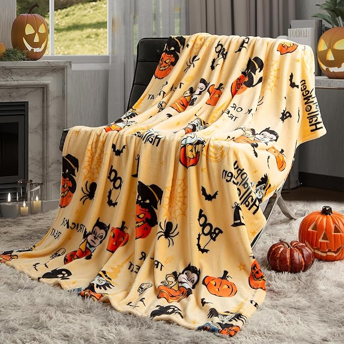 Amazon.com: Pumpkin Reversible Fleece Throw Blanket, 50' x 70', Happy ...