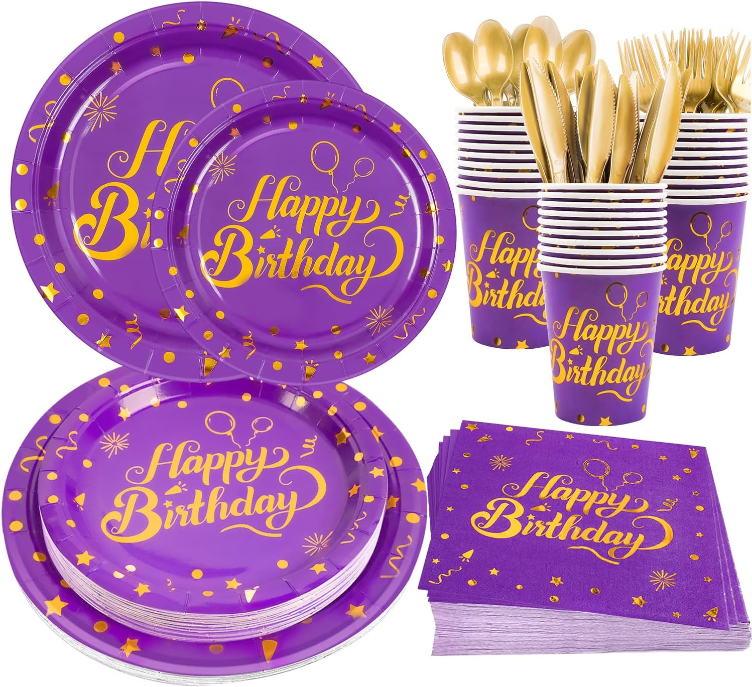 Amazon.com: 168PCS Purple Birthday Decorations, Purple and Gold ...