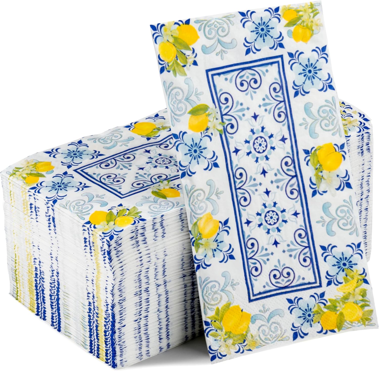 Amazon.com: GROBRO7 100 Pcs Capri Lemons Napkins Cyan-Blue Tile Pattern ...