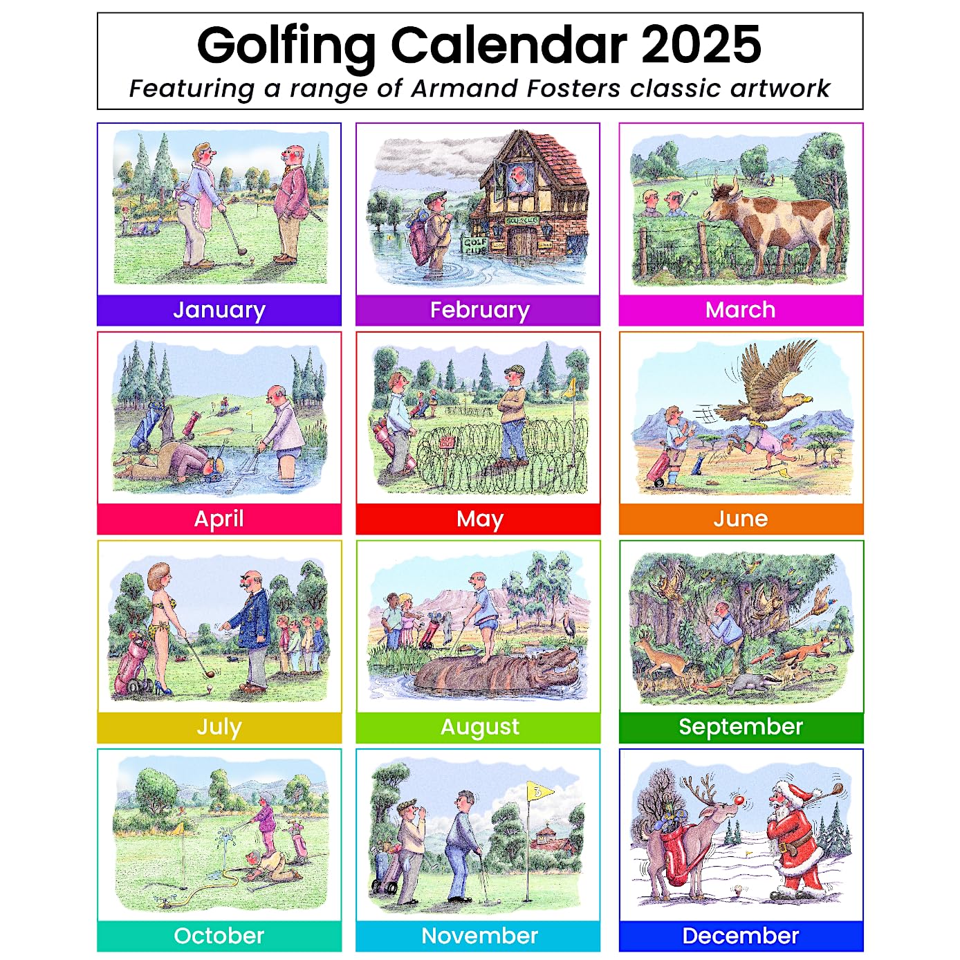 Golfing Humour Cartoon Funny 2025 Yearly Wall Hanging Calendar ...