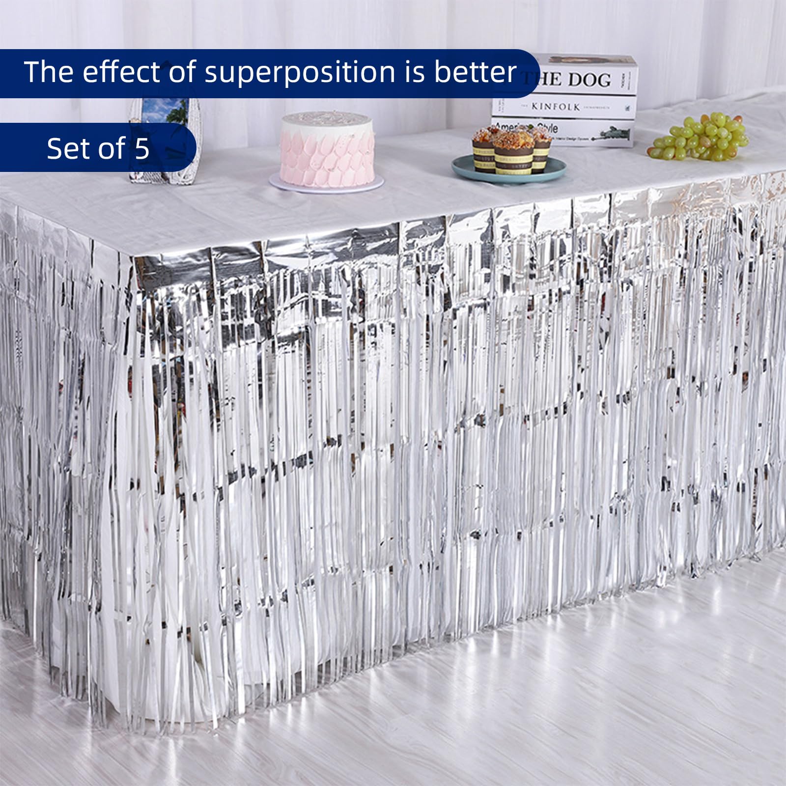 Snapklik.com : 5 Pack Silver Foil Fringe Table Skirt, 29 X 108 IN ...