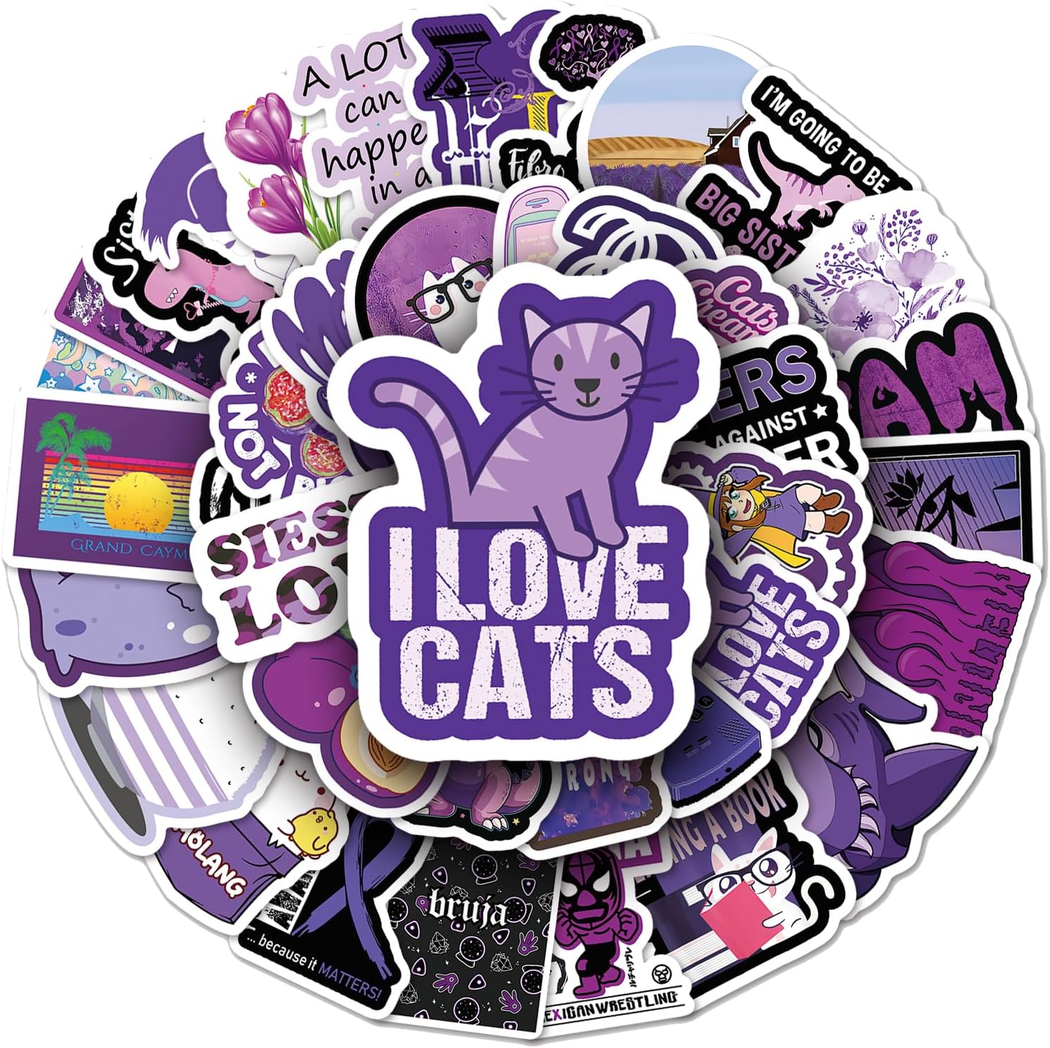 Amazon.com: LAGOM DREAMBOAT Purple Stickers for Girls|Cats |Cute Vinyl ...