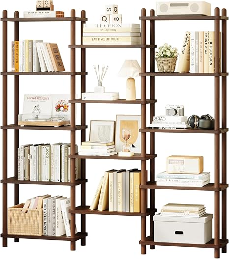 Amazon.com: IOTXY Wooden Triple Wide Bookshelf - 5-Tier Large Shelf ...