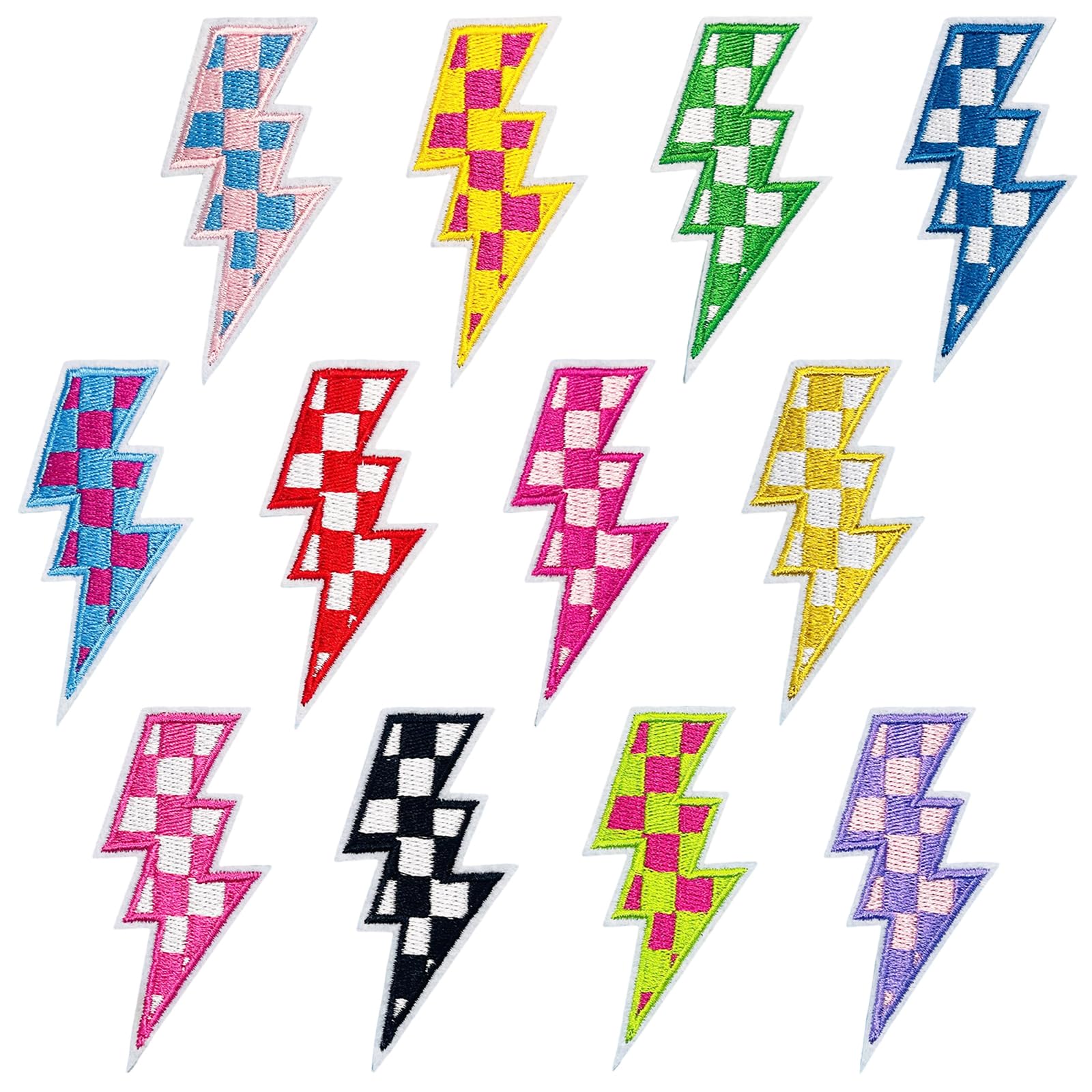 Amazon.com: Jongdari 12pcs Checkered Lightning Bolt Iron On Patches for ...