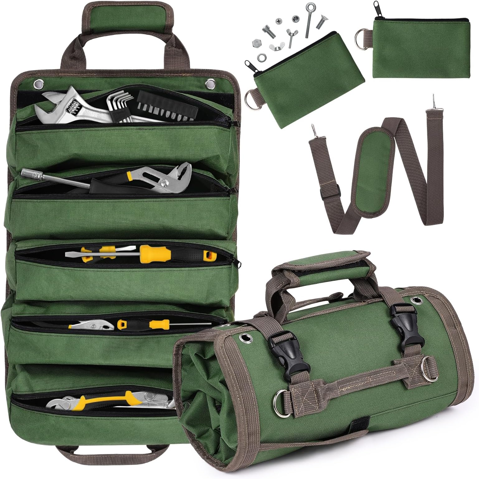 MOJIEZUO Tool Bag Roll Up, Heavy Duty Tool Roll Organizer with 2 ...