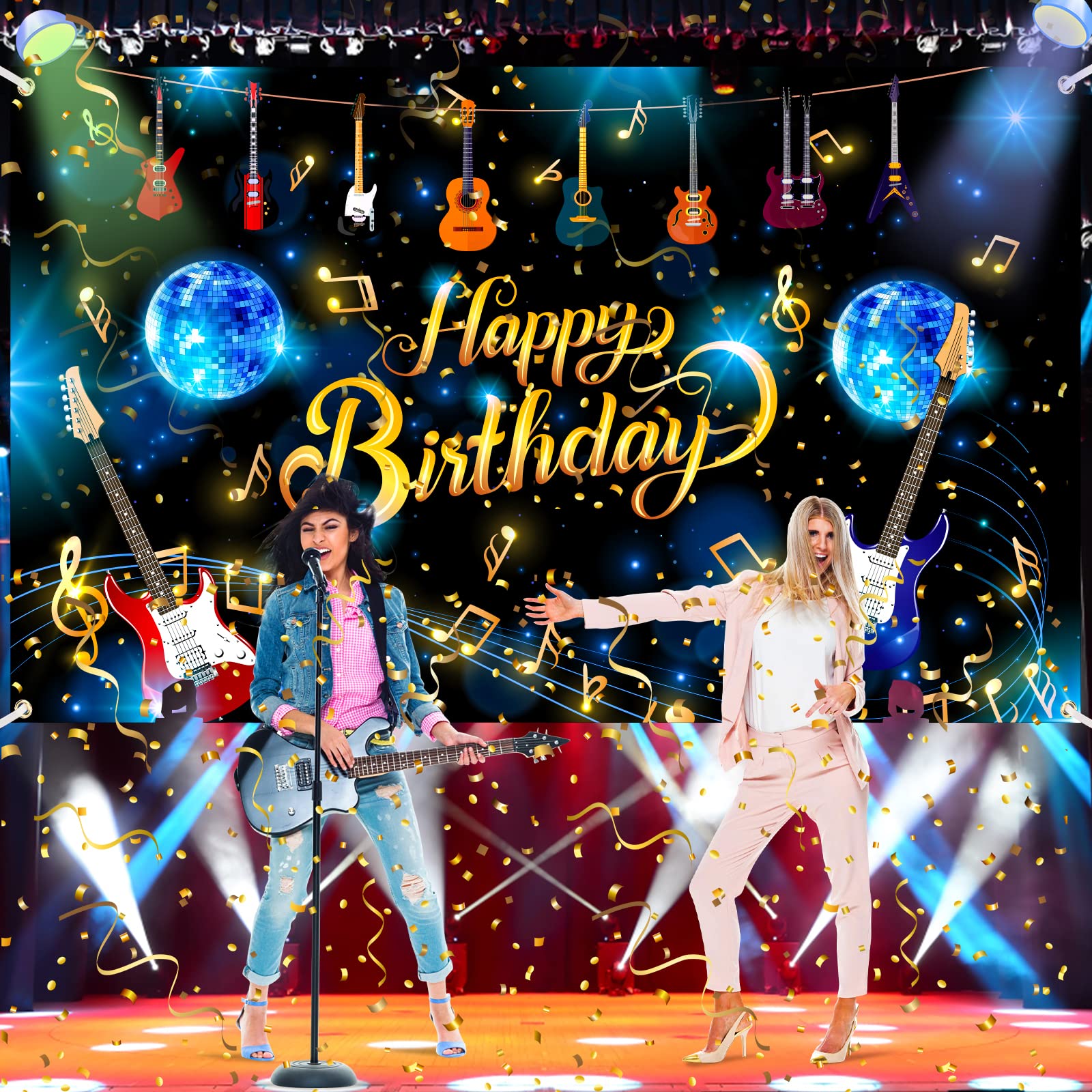 Snapklik.com : Music Note Guitar Happy Birthday Banner, Musical Note ...