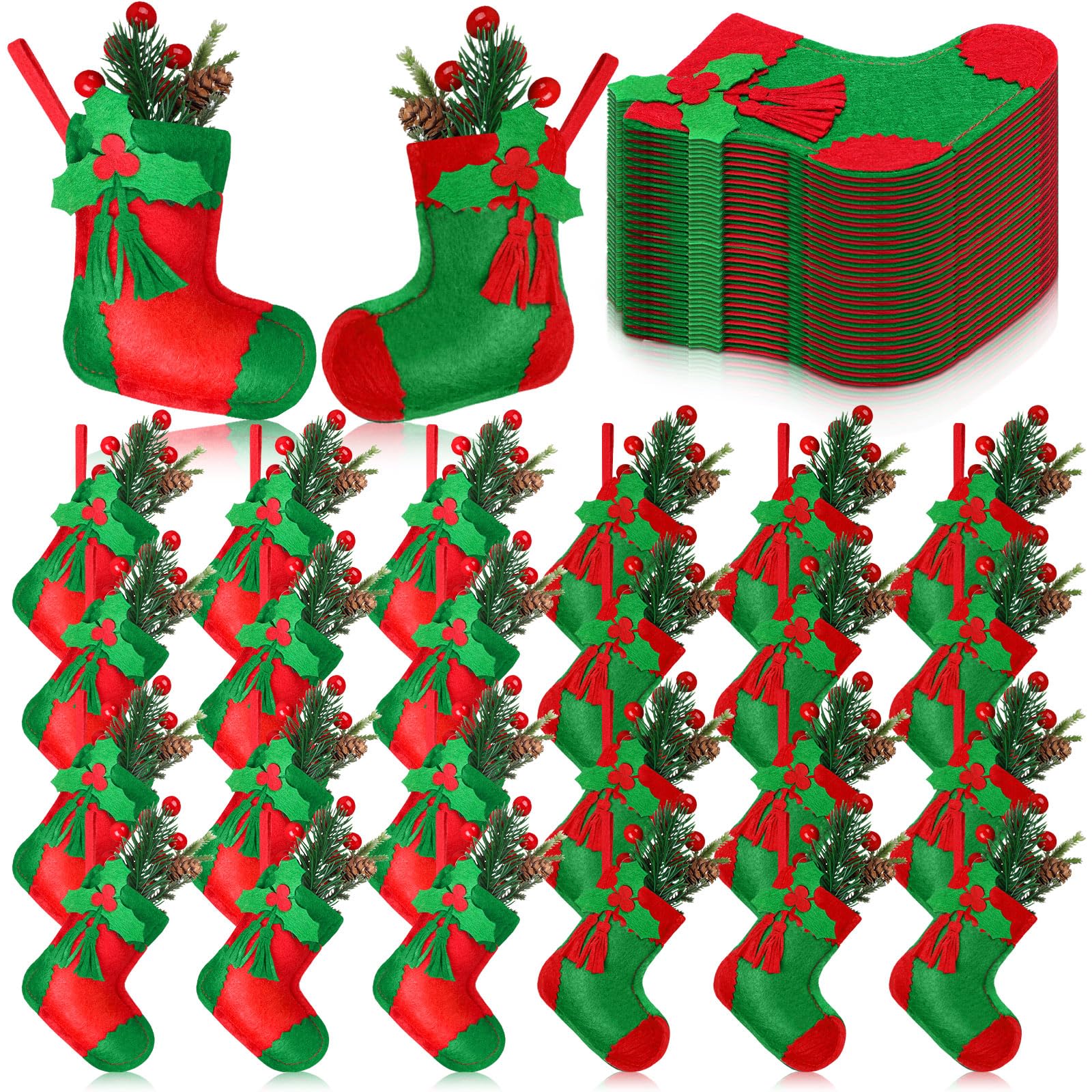 Amazon.com: Geyoga 48 Pcs Red and Green Mini Christmas Stockings Bulk 5 ...