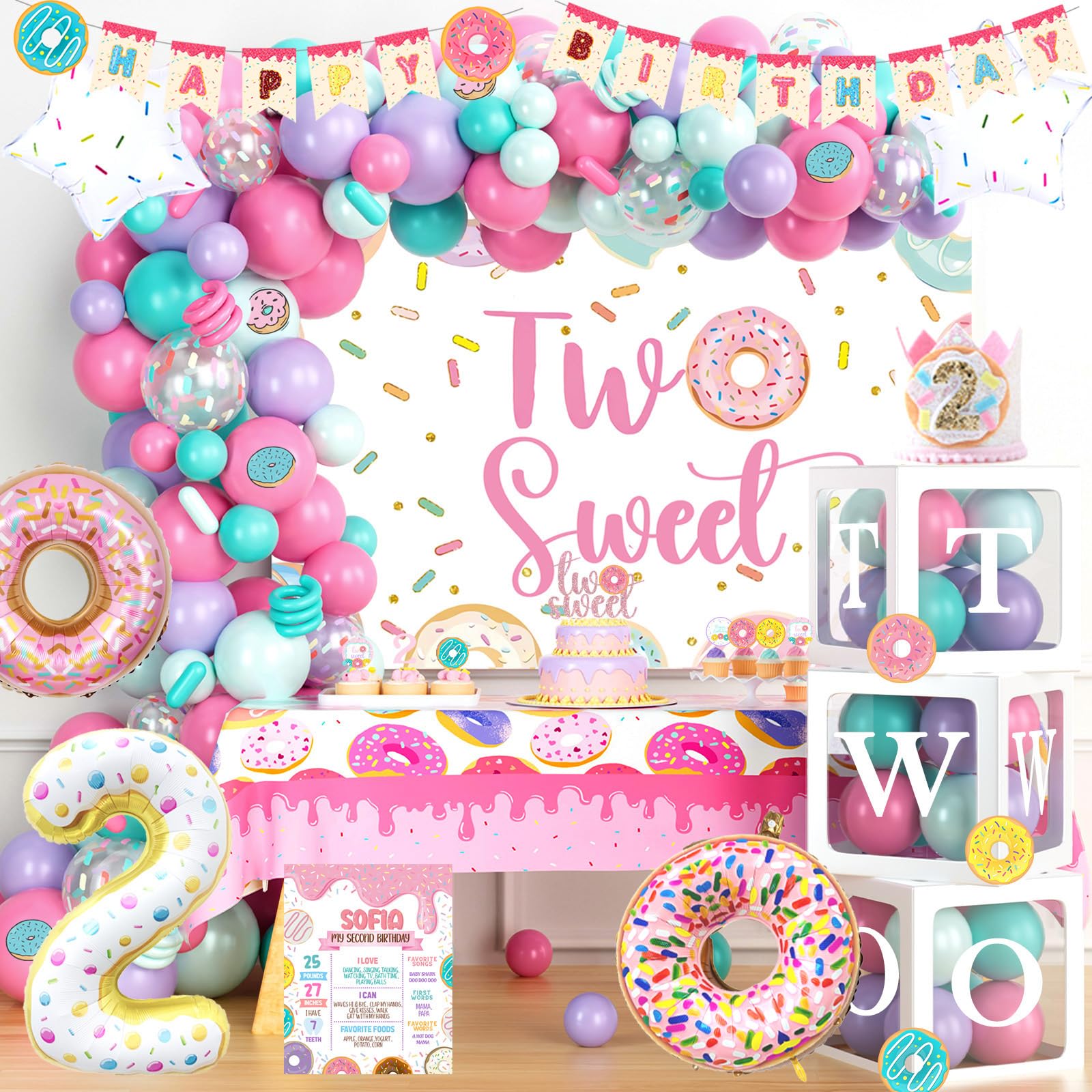 Amazon.com: 134 PCs Two Sweet Party Decorations - Fiesec Donut Second ...