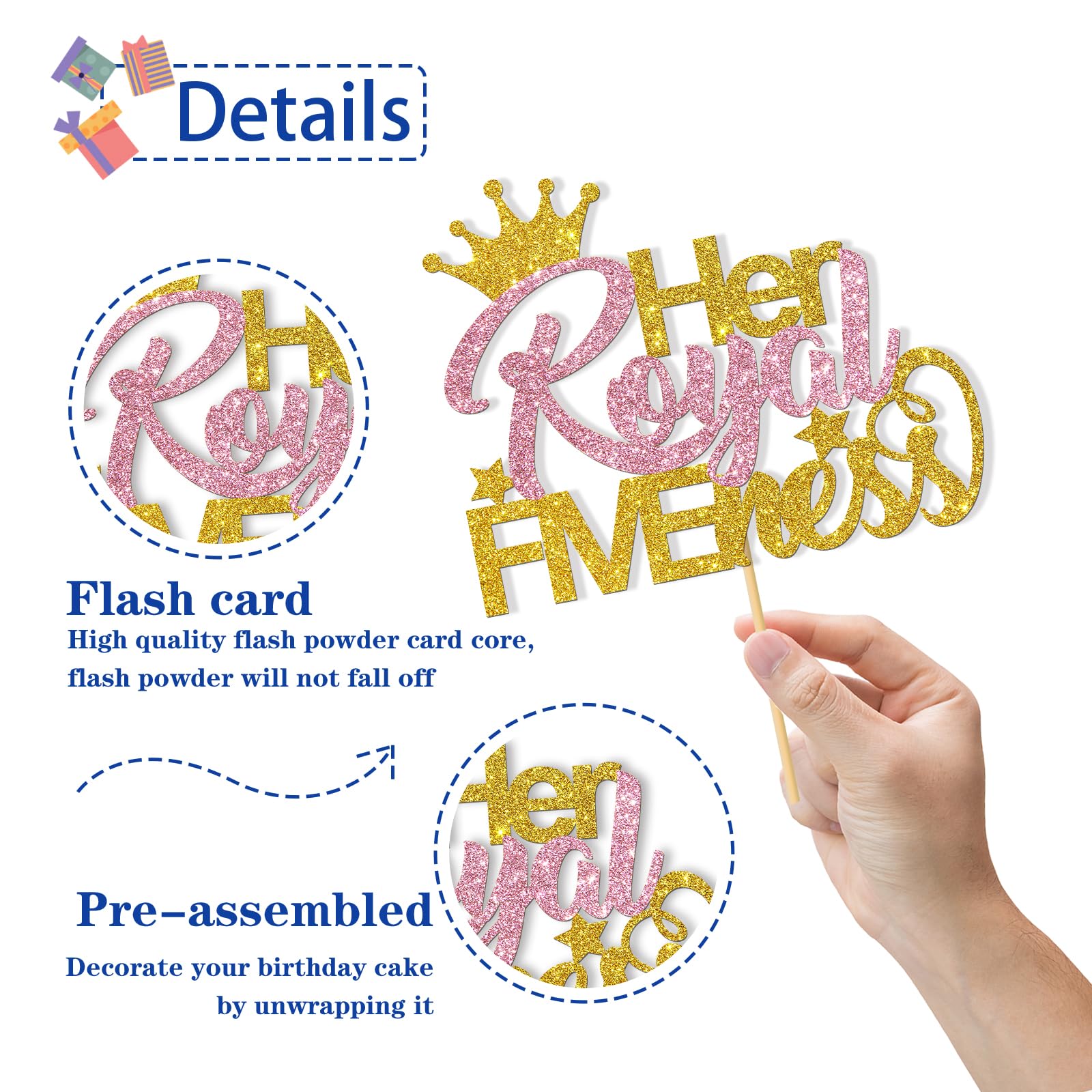 Gold Pink Glitter Her Royal Fiveness Cake Topper - Gold & Pink Glitter ...