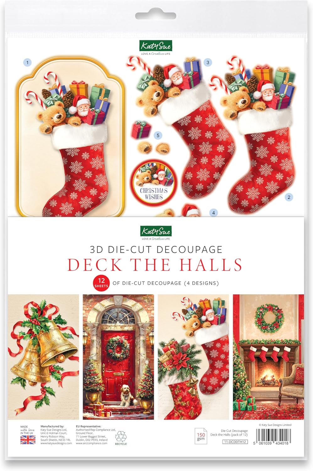 Amazon.com: Katy Sue Deck The Halls Die-Cut Decoupage Pack. 12 Pre-Cut ...