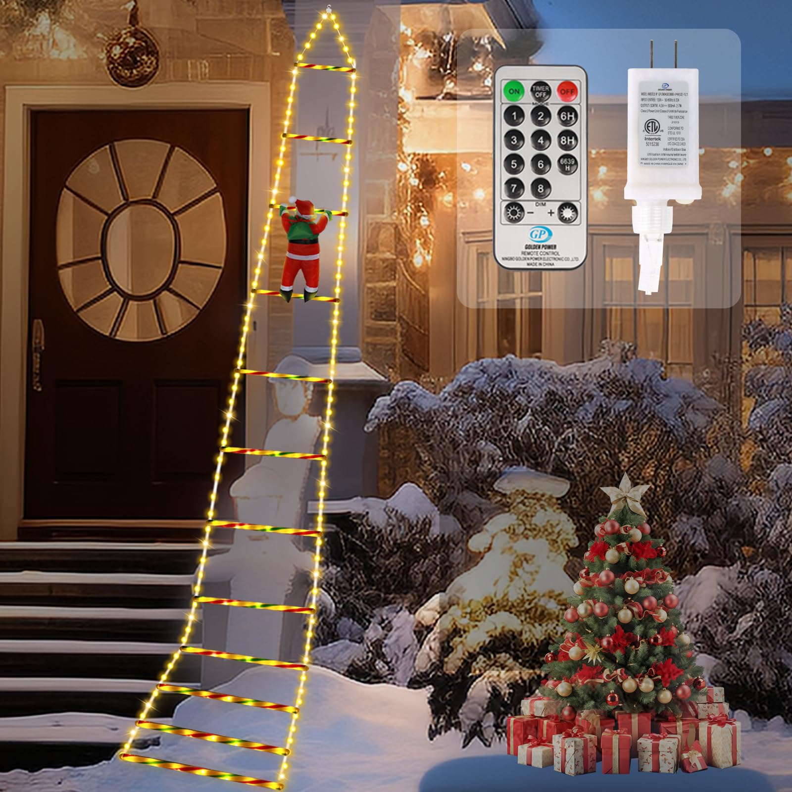 Amazon.com: 10ft Remote Warm Christmas Ladder Lights,Santa Climbing ...