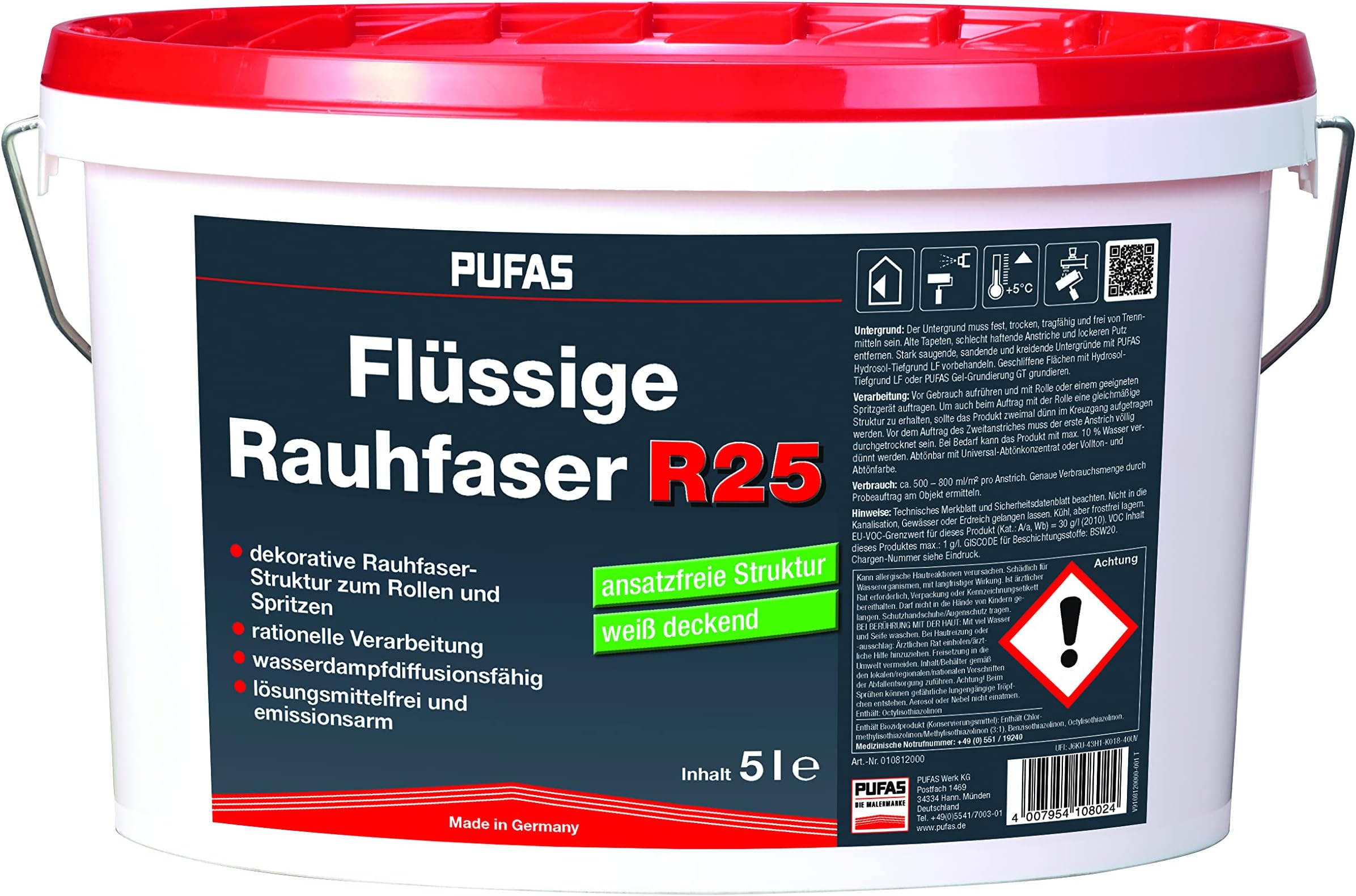 RENOVO Flüssige Rauhfaser 10 Liter Raufaser Strukturfarbe Rollrauhfaser ...