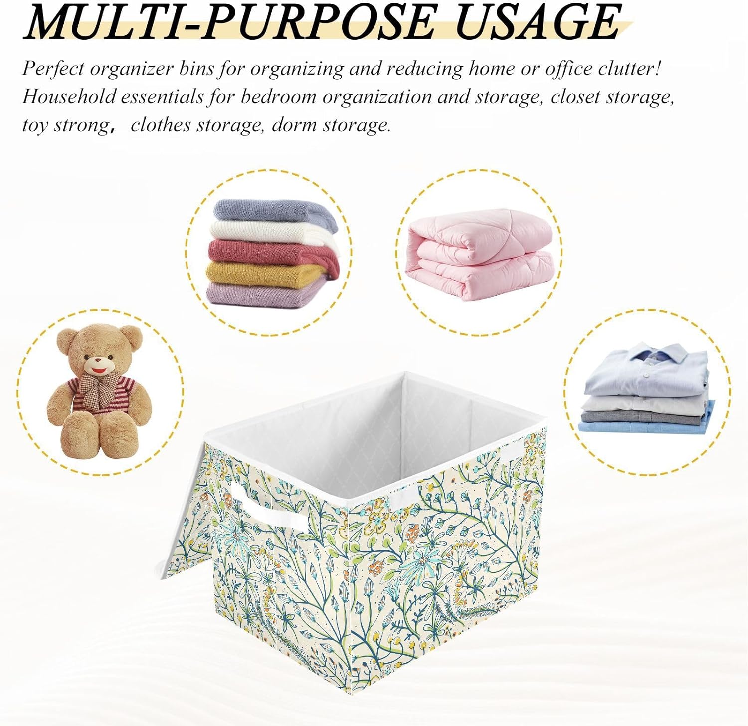 Contenedor de almacenamiento plegable con tapa y hierbas florales y ...