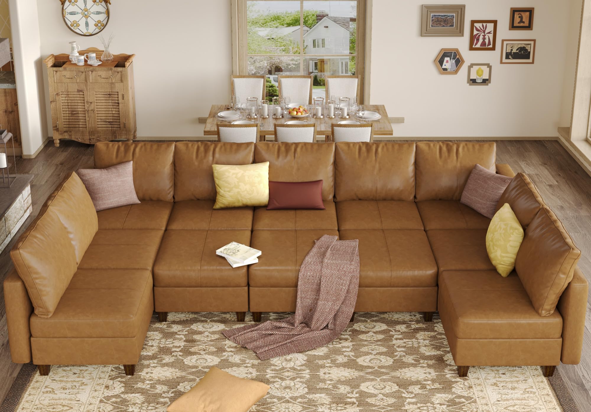 Amazon.com: EASE MOOSE Oversized Modular Sectional Sofa with Reversible Chaise, Faux Leather U ...