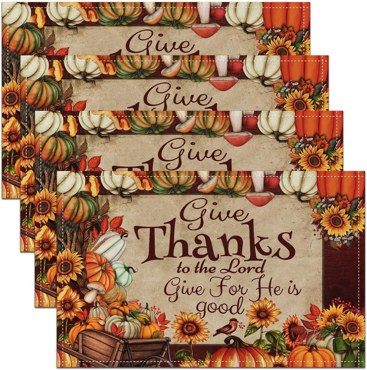 Amazon.com: spefrowx Thanksgiving to The Lord Place Mats,Fall Pumpkins ...