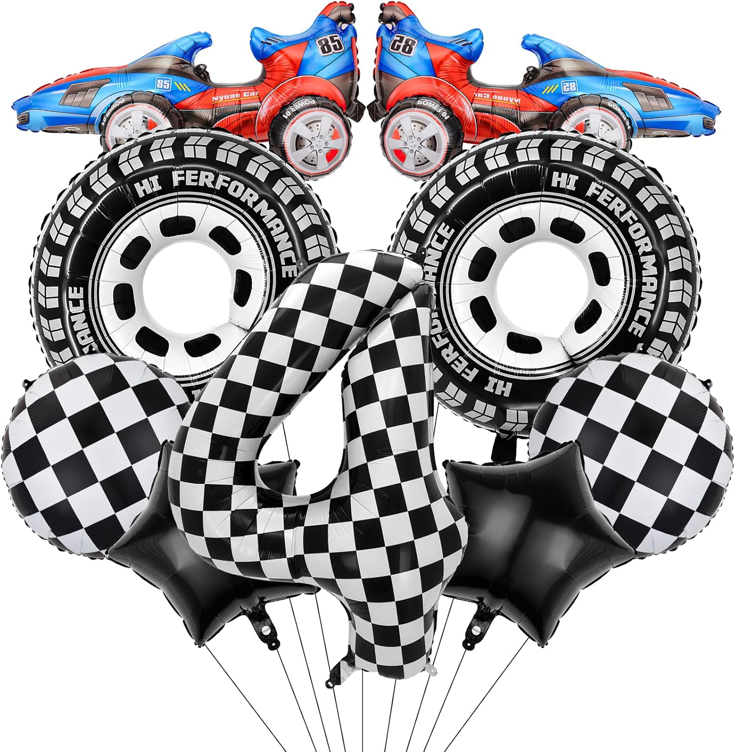 Amazon.com: Race Car Balloons 4th Birthday Decorations - 9Pcs Racing ...