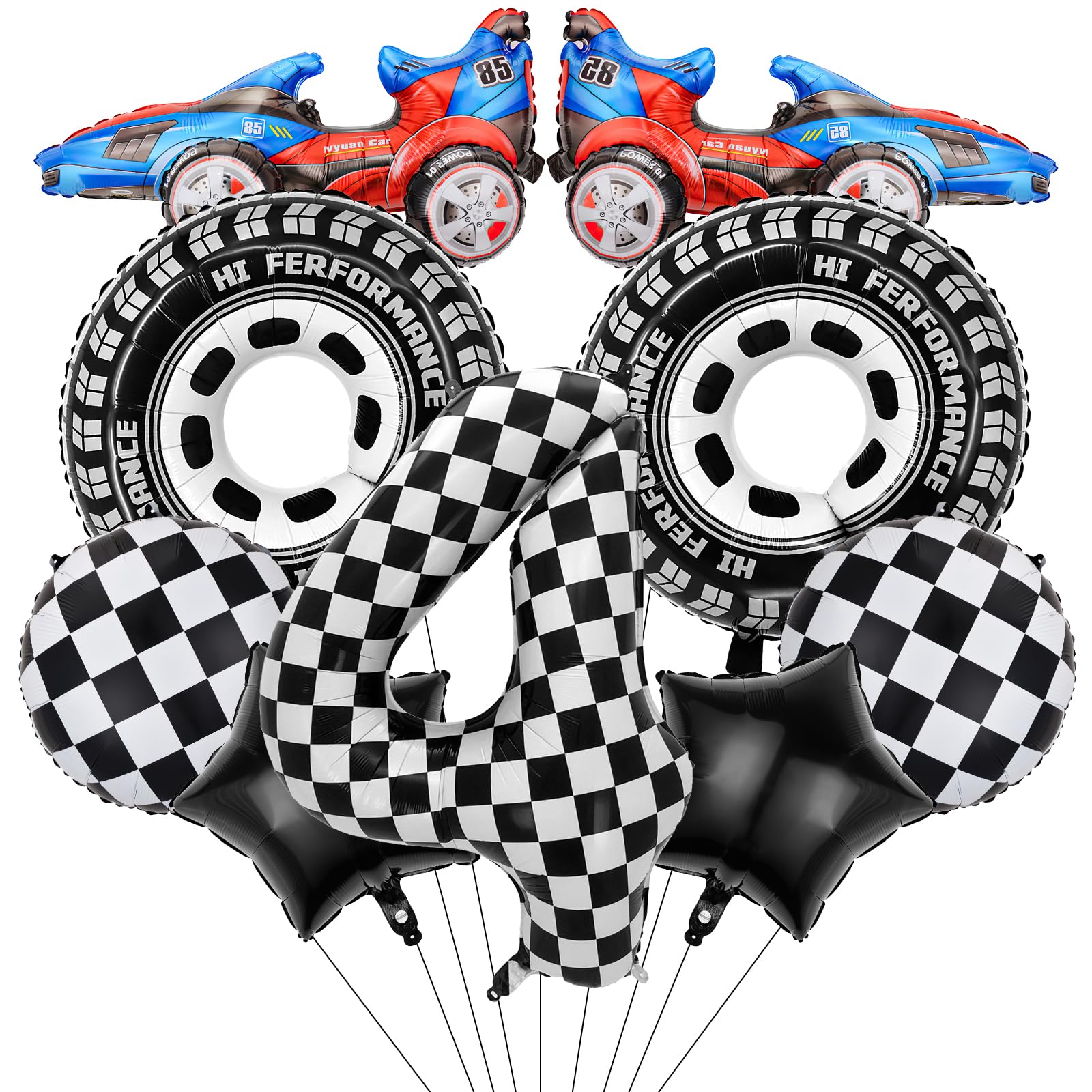 Amazon.com: Race Car Balloons 4th Birthday Decorations - 9Pcs Racing ...