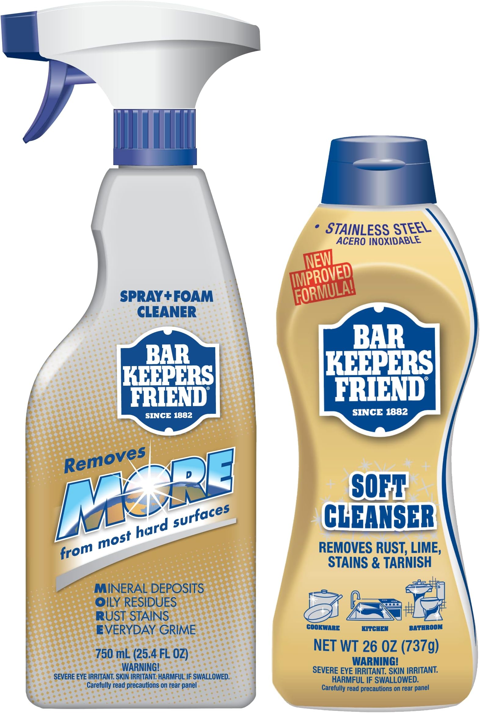 Amazon.com: Bar Keepers Friend Soft Cleanser (26 oz) MORE Spray + Foam ...