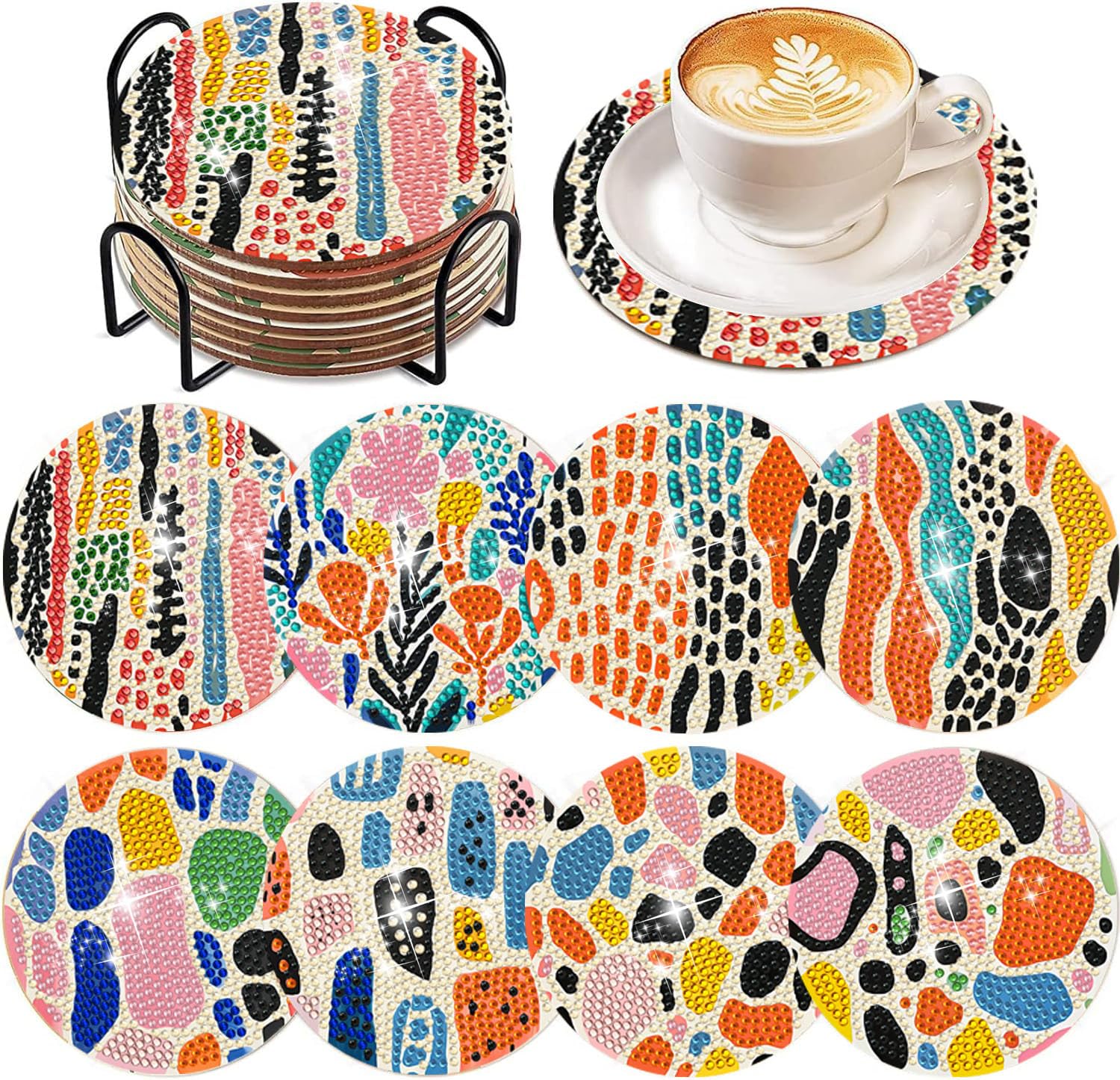 Amazon.com: EWJRNSF 8 PCS Diamond Art Coasters Kit, Small Diamond ...